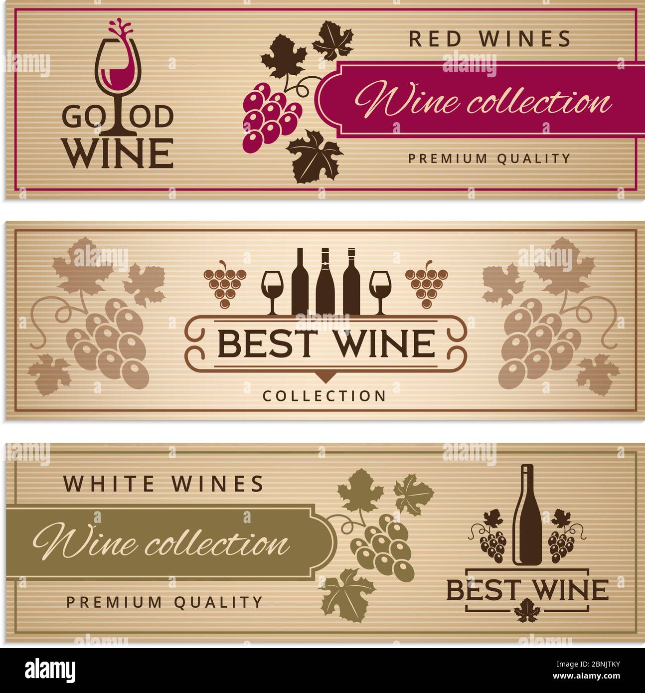 Wine banners set. Design template of vintage wine banners with place ...
