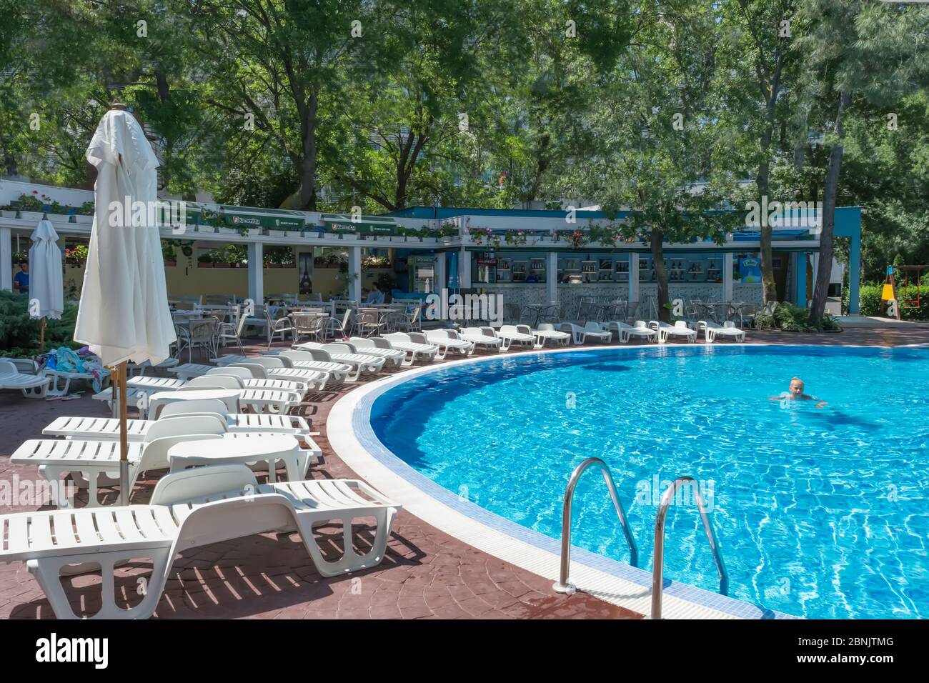 Sunny Beach, Bulgaria - August 8, 2019: View Of People Swimming In Pool ...