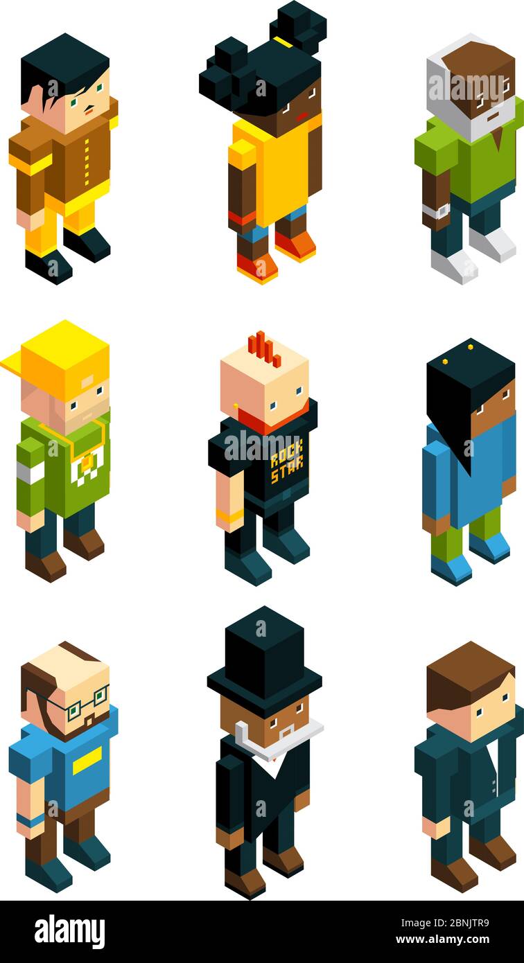 Avatars for 3D games. Isometric low poly people in various clothes ...