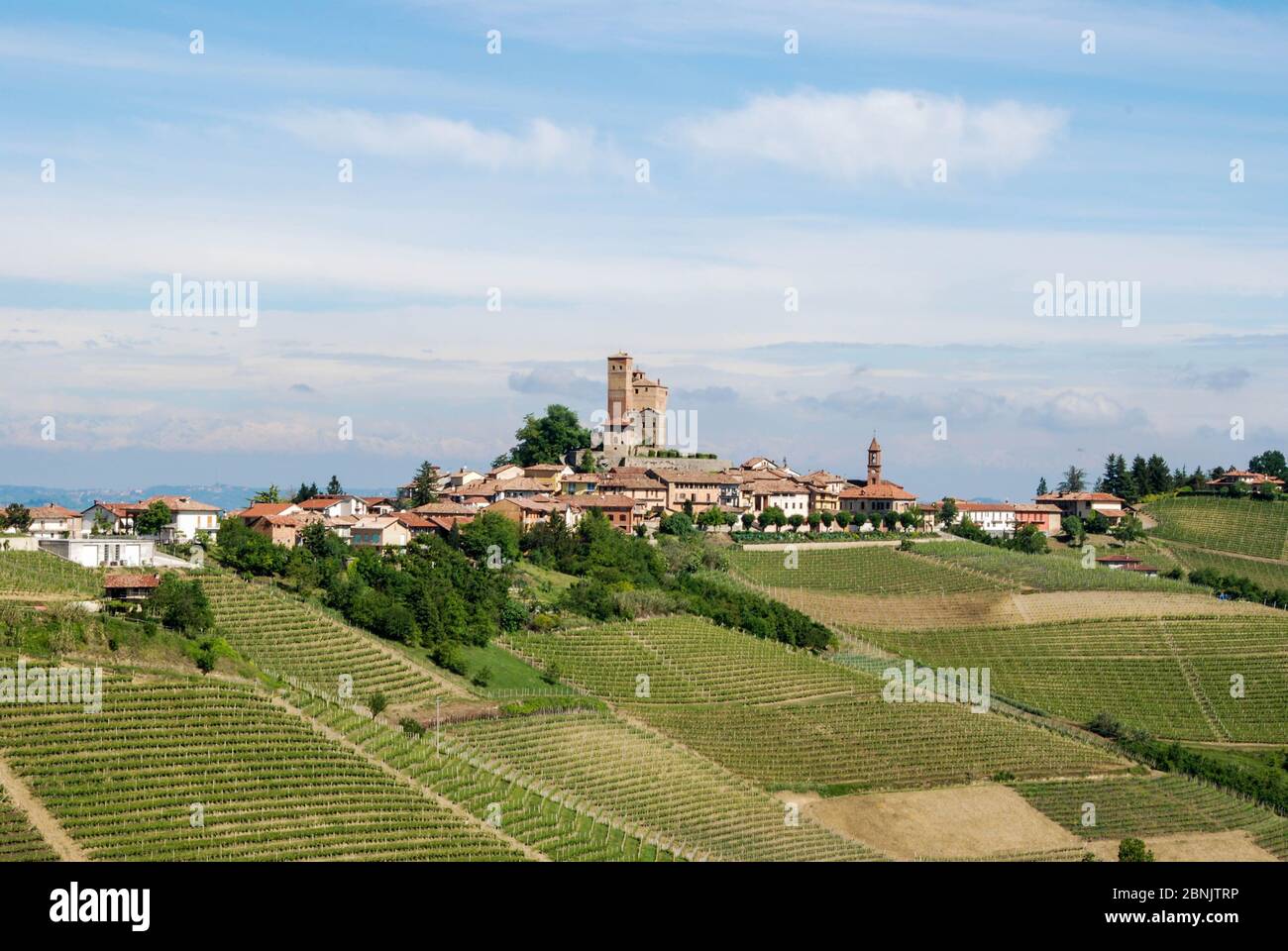 View of Langhe hills with Castle, Piedmont - Italy Stock Photo - Alamy