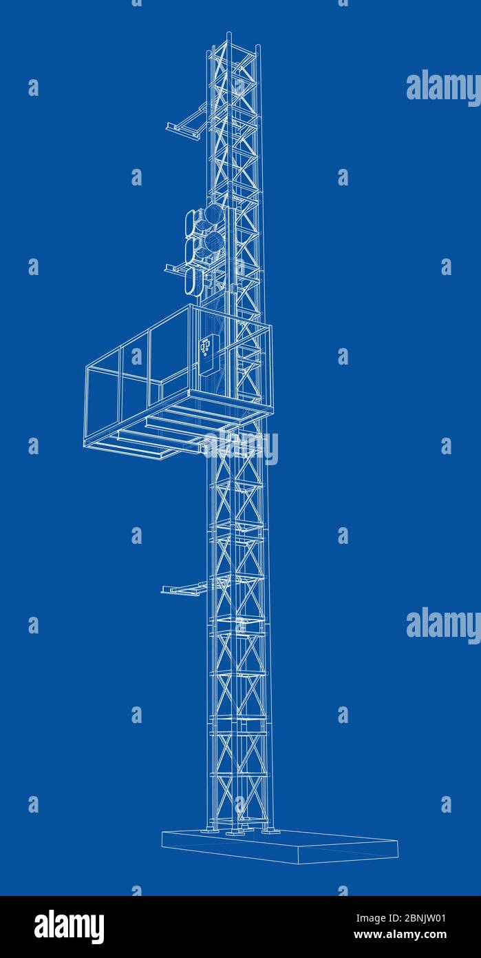Mast lifts outline. Vector rendering of 3d. Wire-frame style. The ...