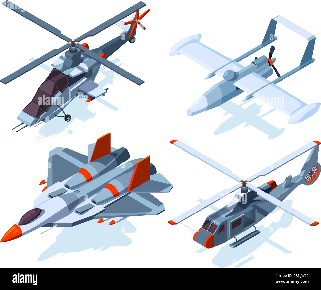 Aircraft isometric. Warplanes and helicopter isolate on white ...