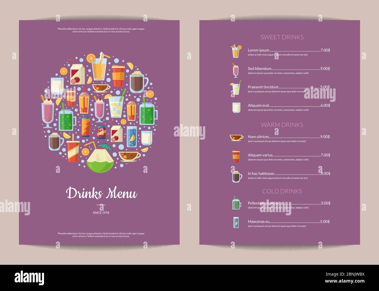 Vector vertical menu template with nonalcoholic drinks in glasses, like ...
