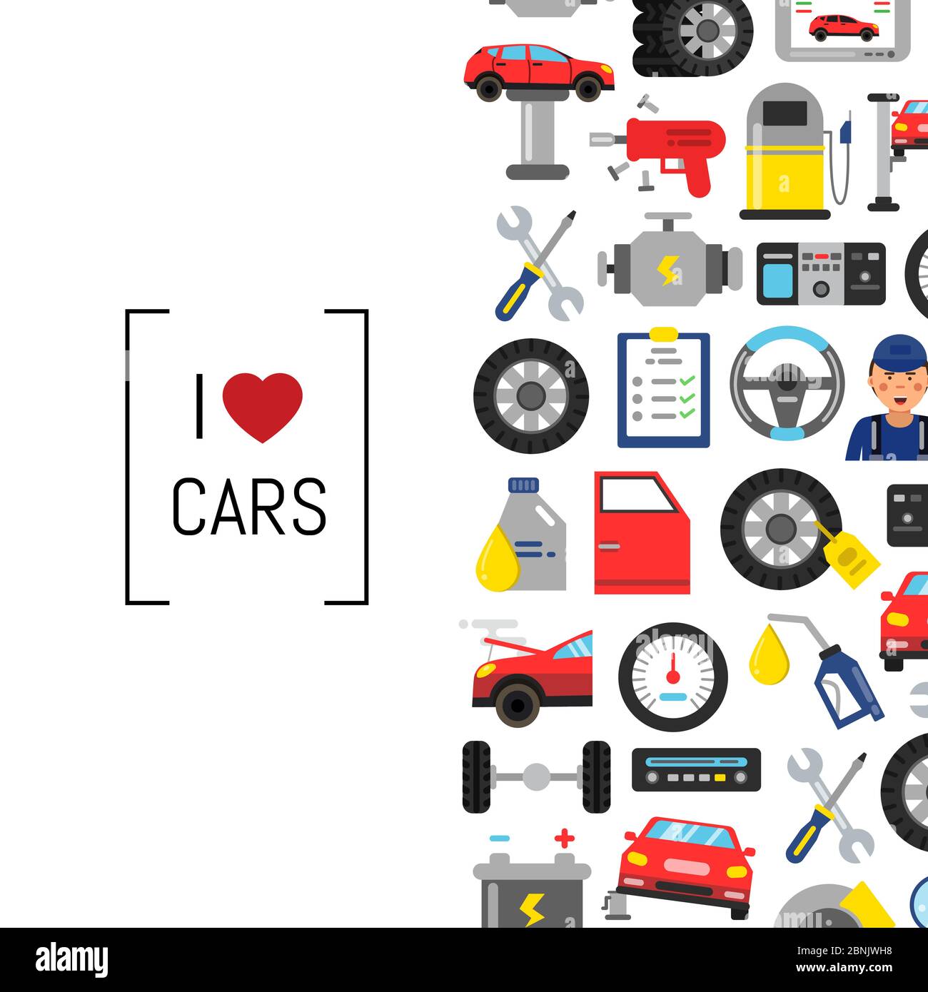 Vector background with flat style car service elements and place for ...