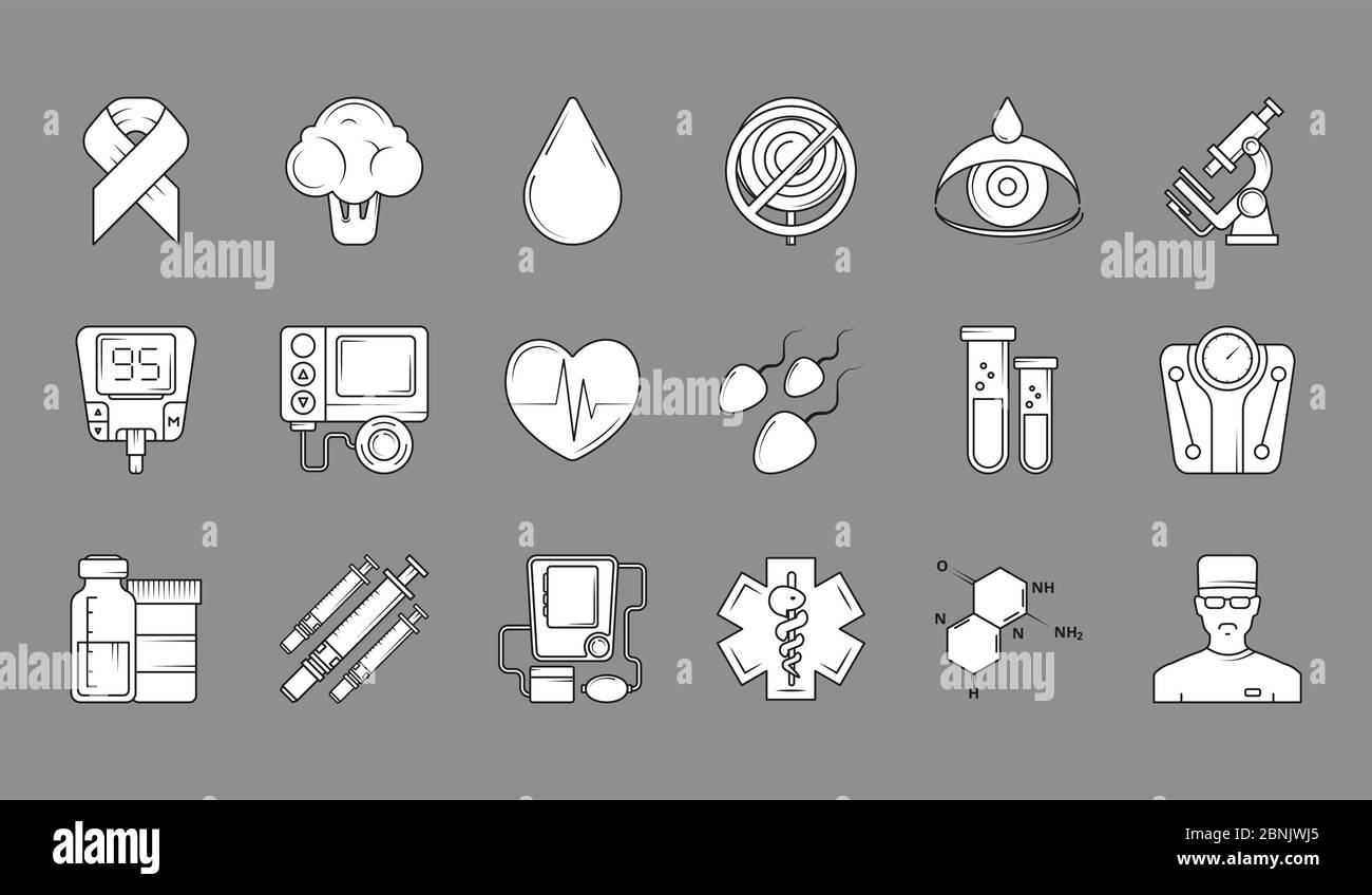 Medical black symbols. Monochrome medical icons set of insulin, syringe ...