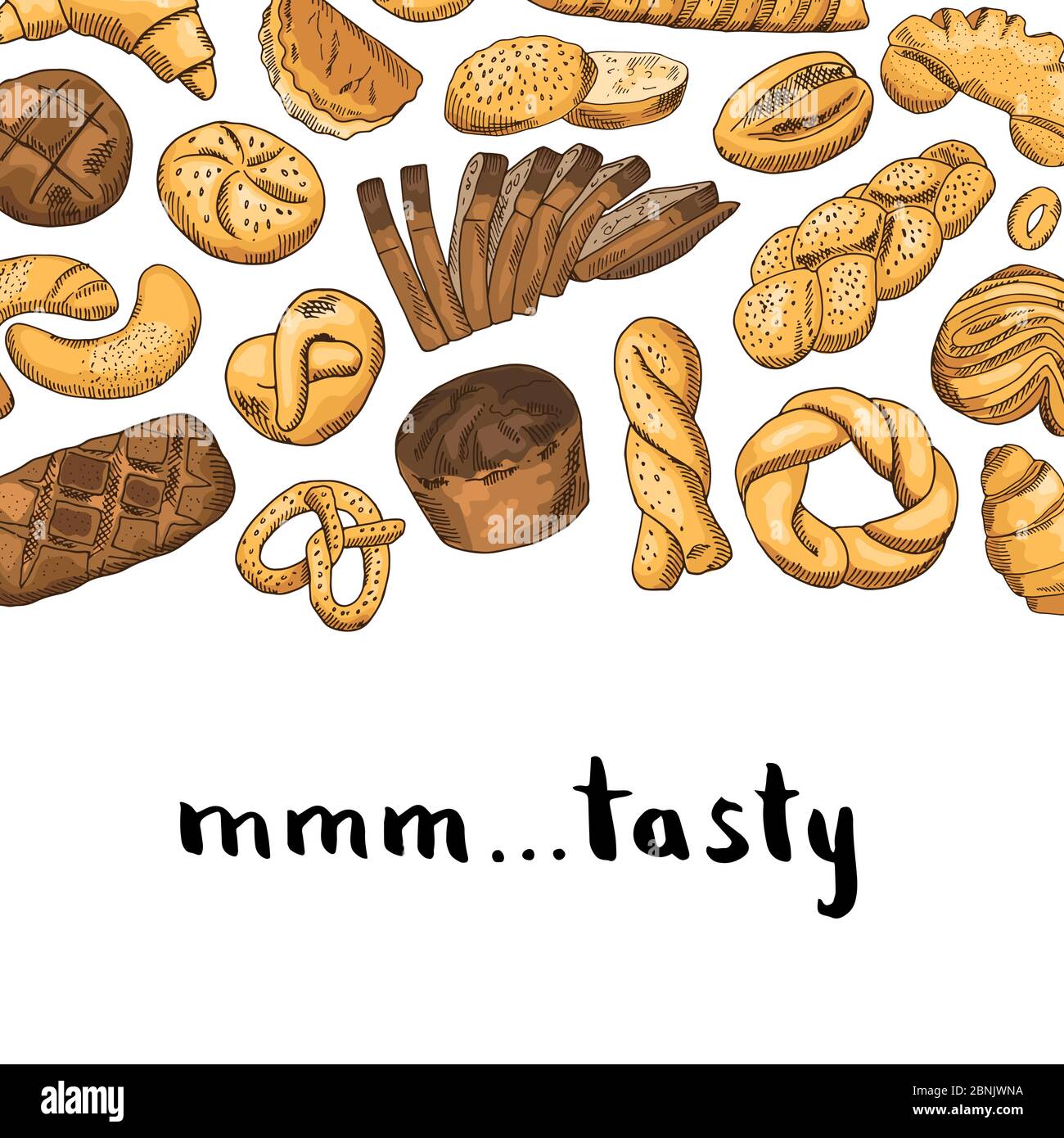 Vector hand drawn colored bakery elements illustration Stock Vector ...