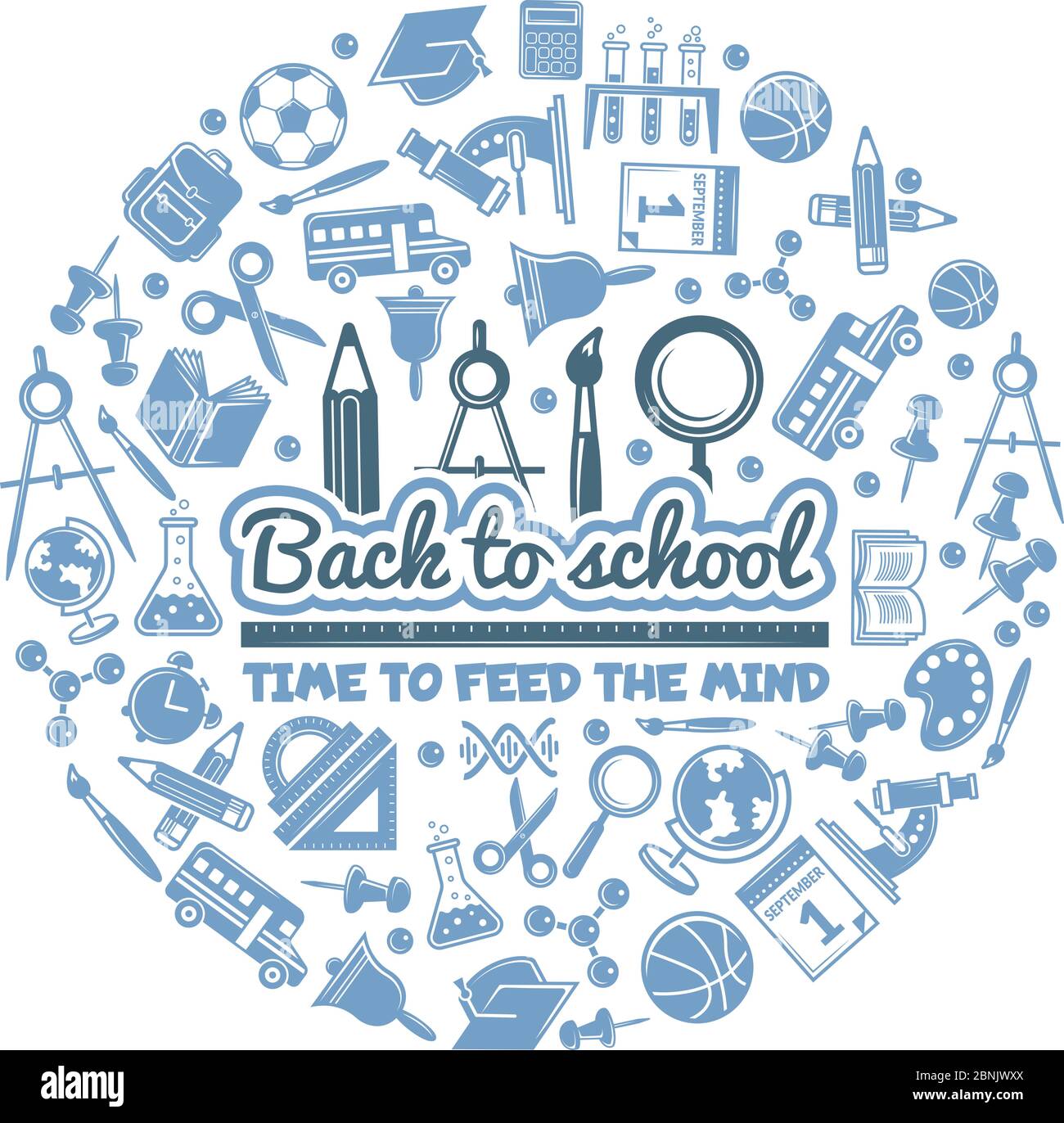 Science symbols in circle shape. Various cartoon background with ...