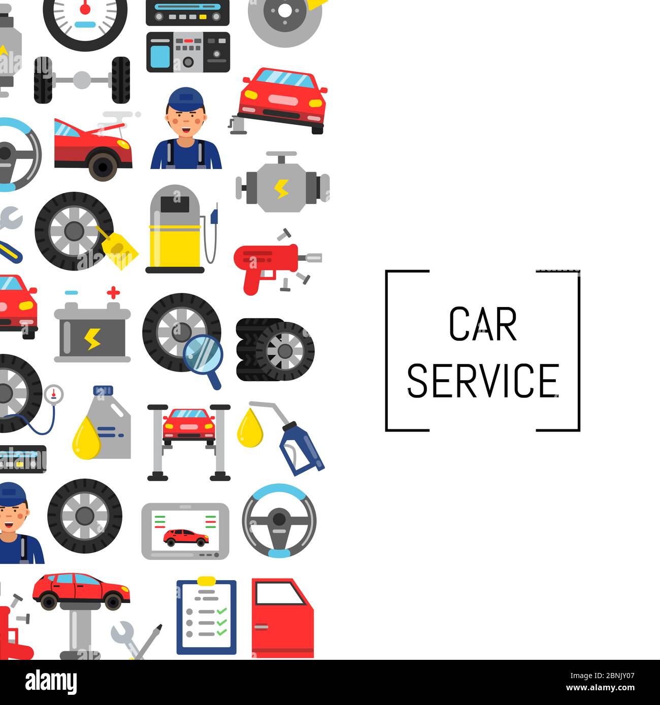 Vector background with flat style car service elements and place for ...