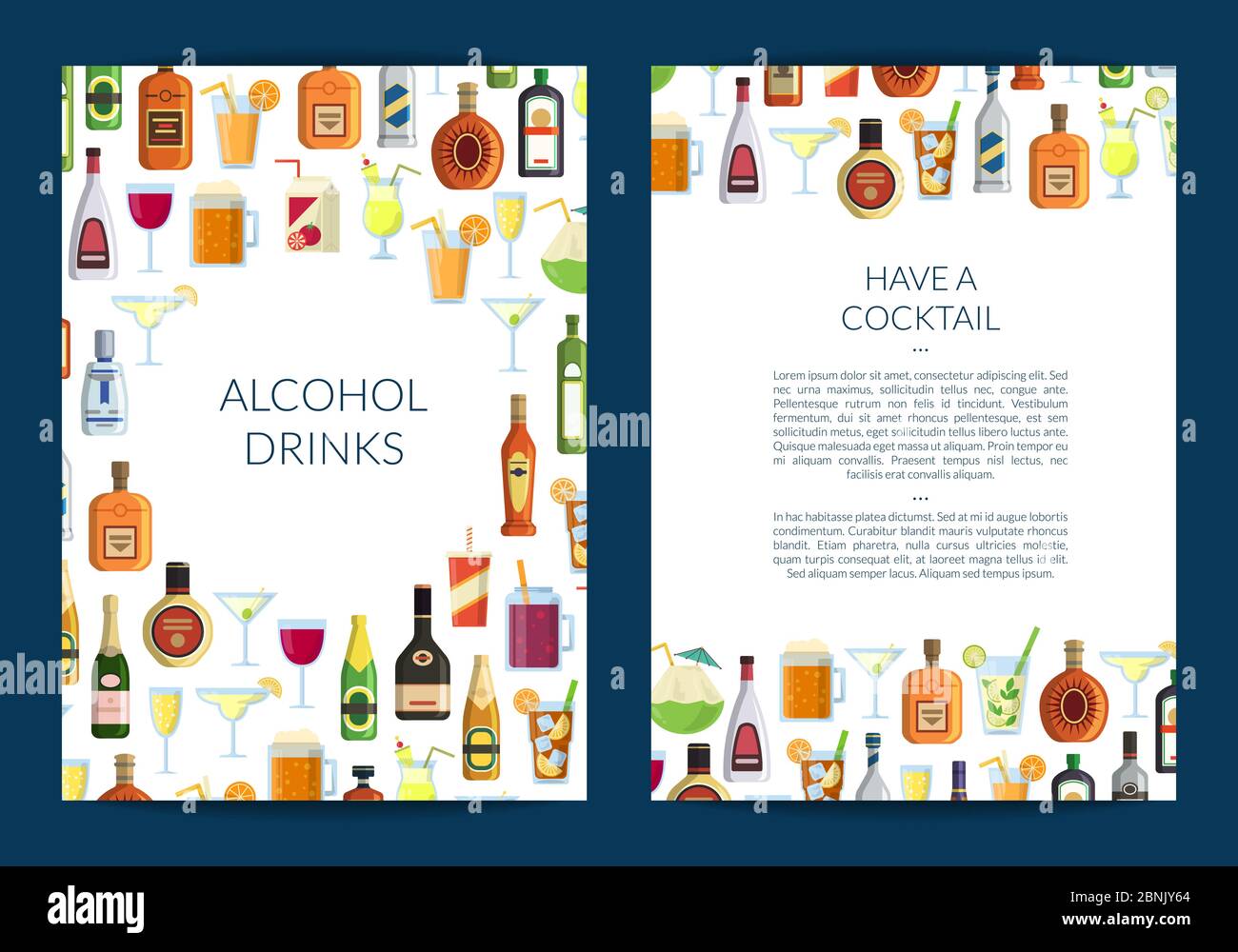 Vector card or brochure template for bar with alcoholic drinks in ...