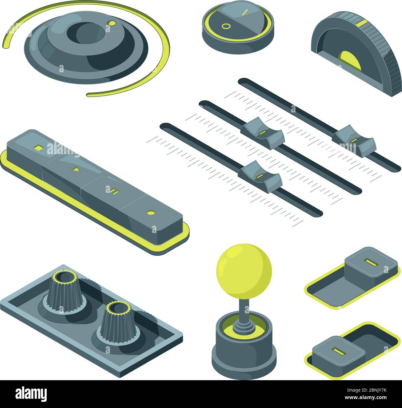 Isometric buttons. Realistic 3D pictures of various UI buttons Stock ...