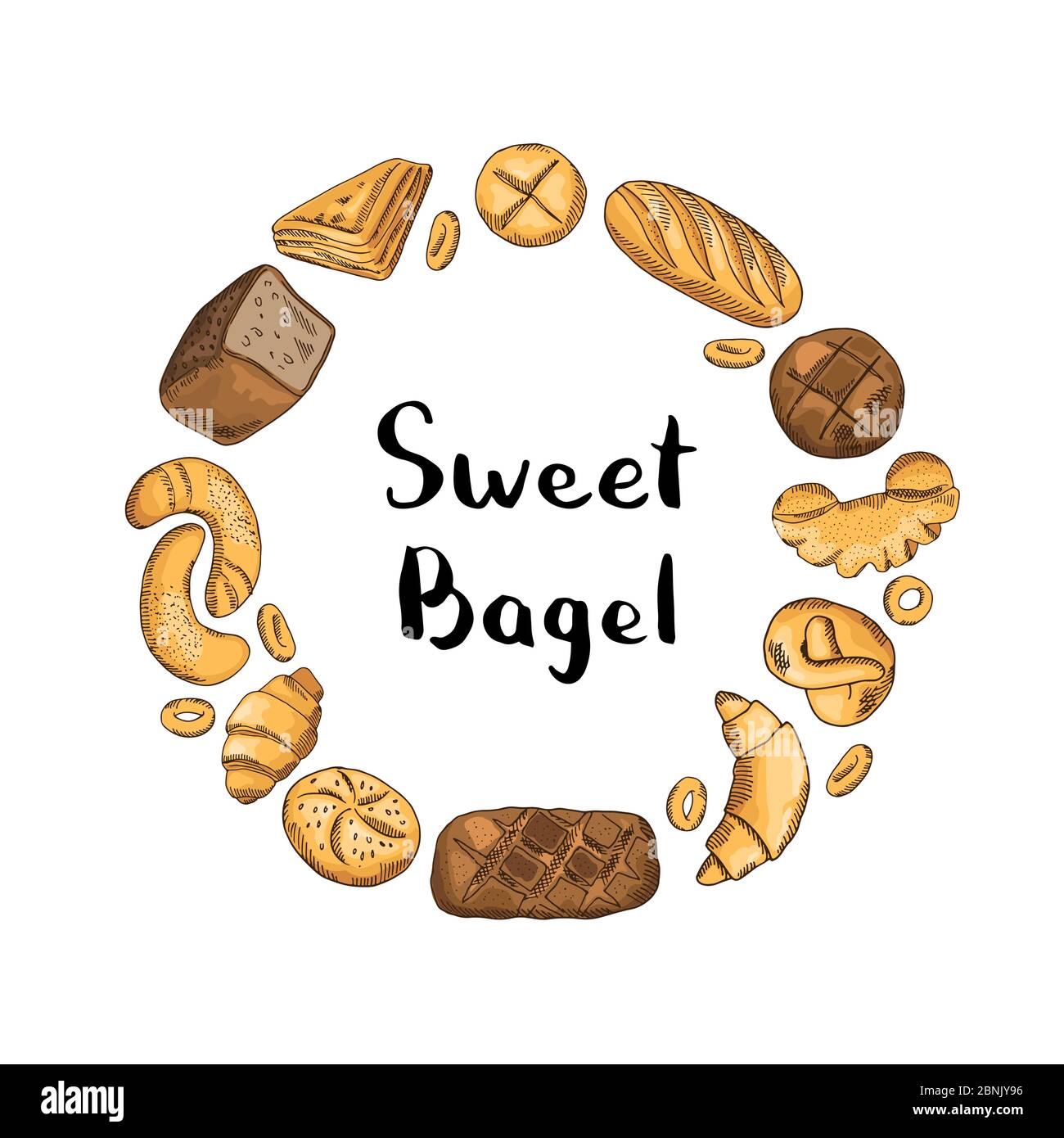 Vector hand drawn colored bakery elements Stock Vector Image & Art - Alamy