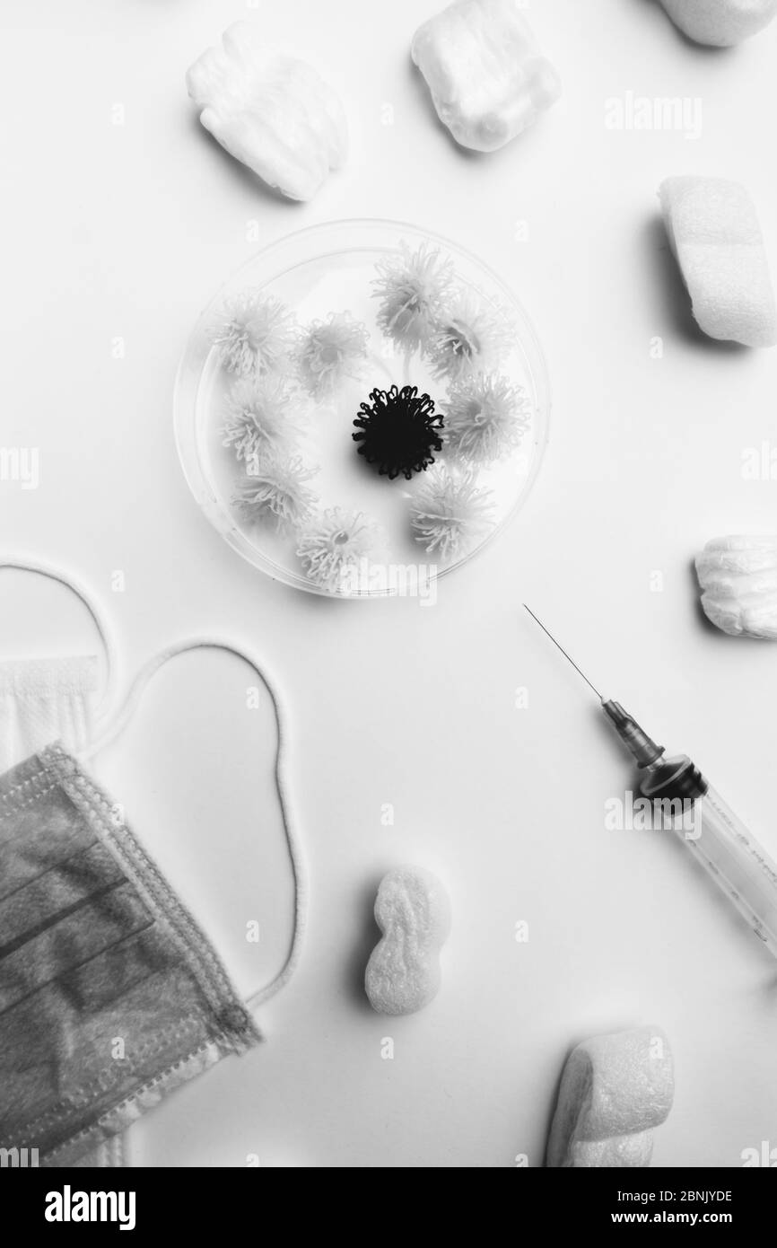 Protection medical mask against the virus molecules , syringes for ...