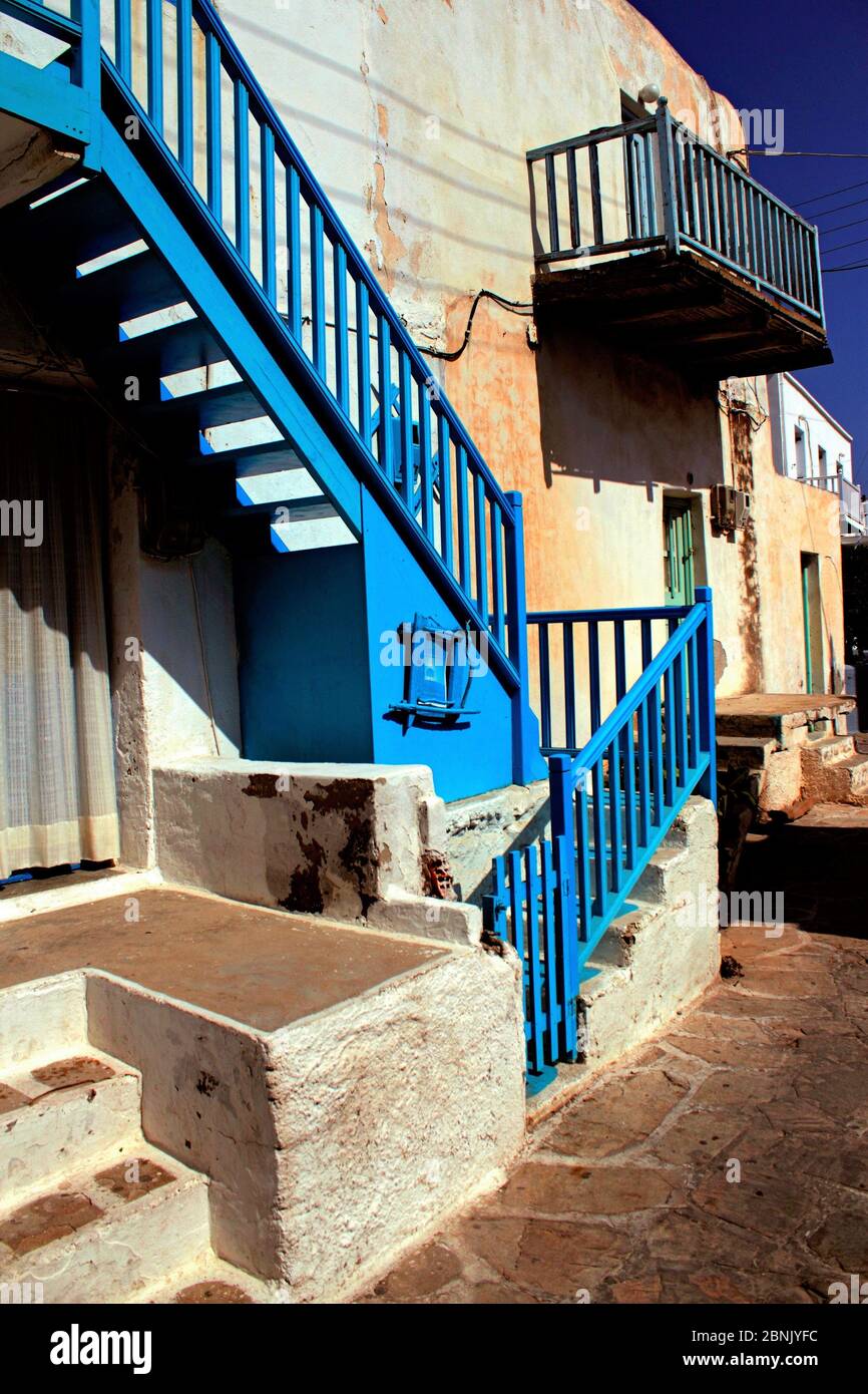 Exterior staircase of traditional house in Antiparos, Cyclades islands ...