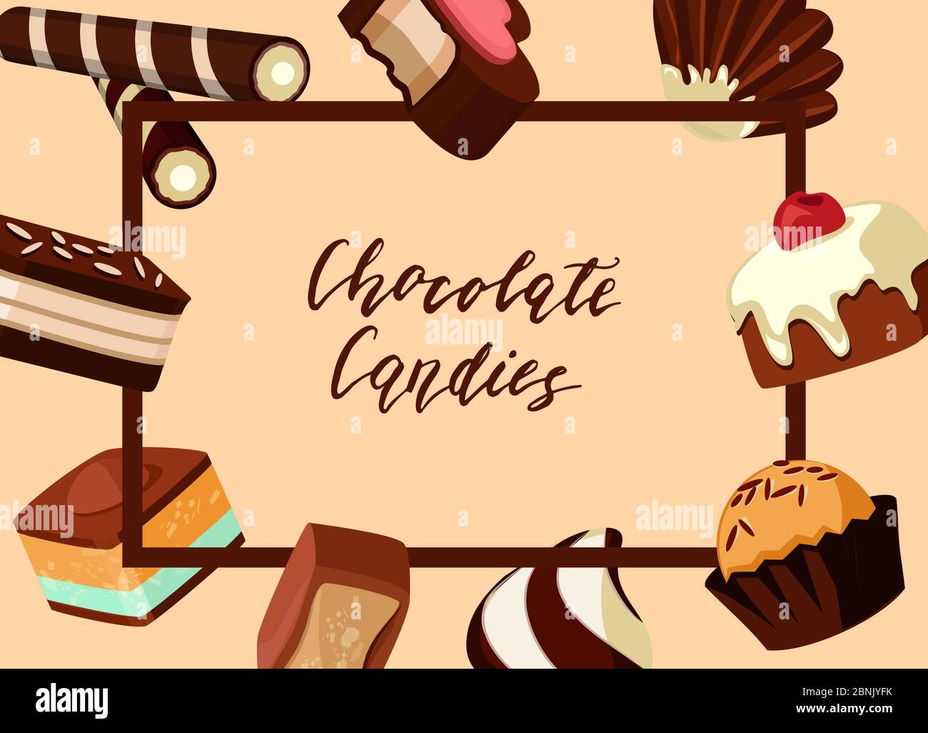 Vector frame with cartoon chocolate candies Stock Vector Image & Art ...