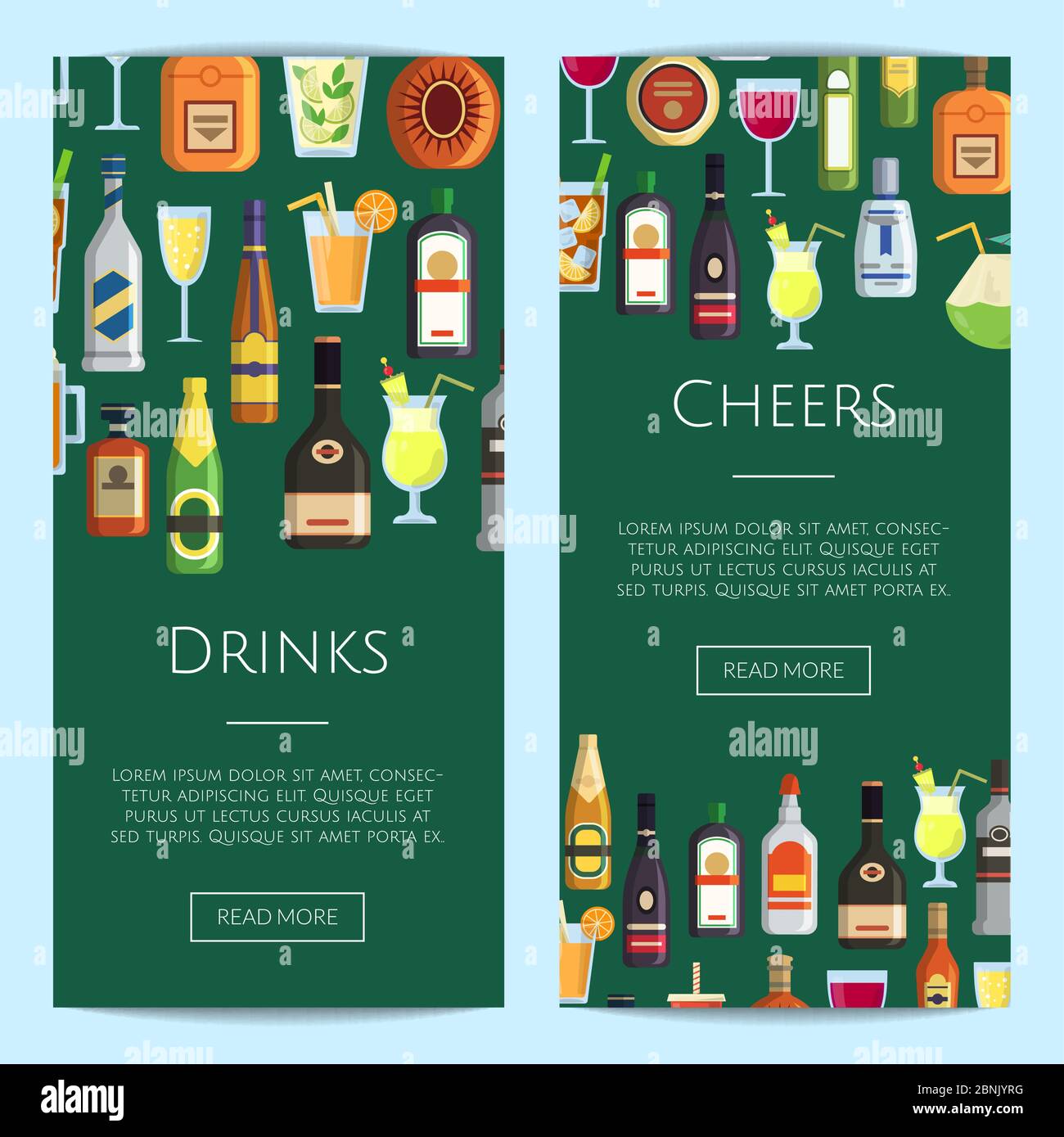 Vector banners illustration with alcoholic drinks in glasses and ...