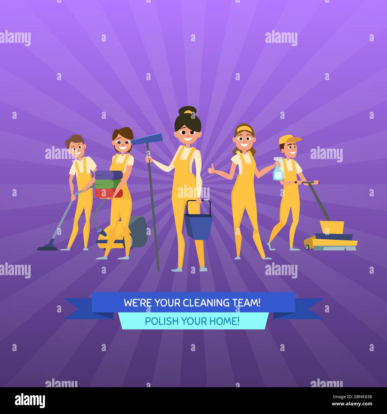 Vector cleaning service cartoon men and women with cleaning equipment ...
