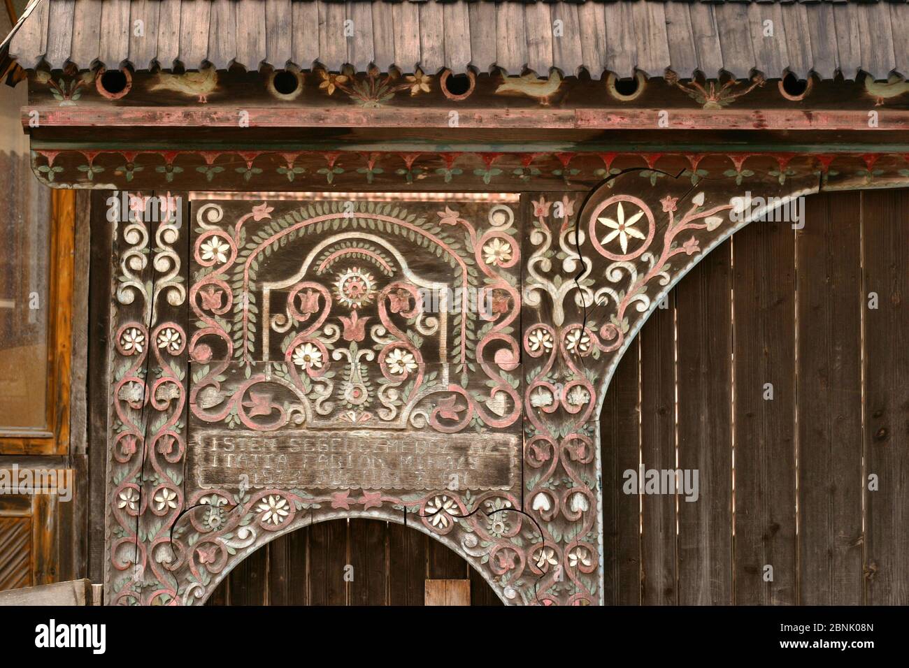 Covasna County, Romania. Traditional wooden gate decorated by local ...