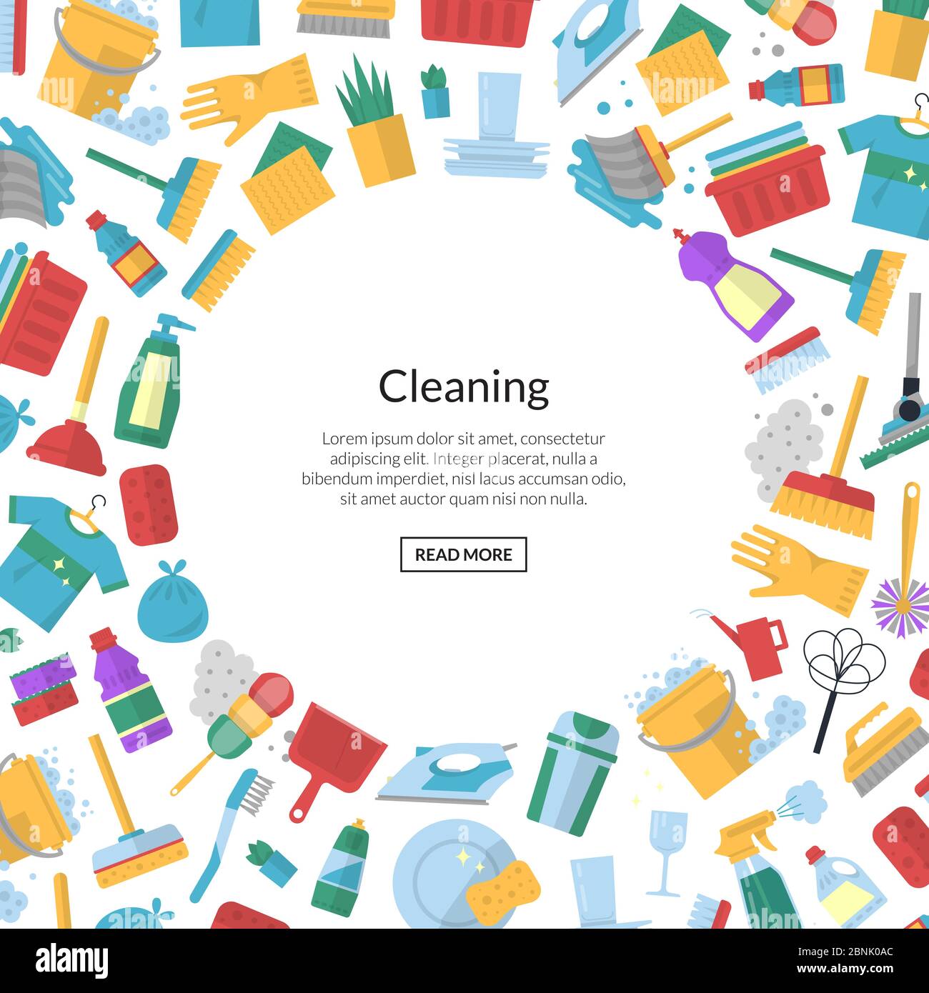 Vector cleaning flat icons background with place for text illustration ...