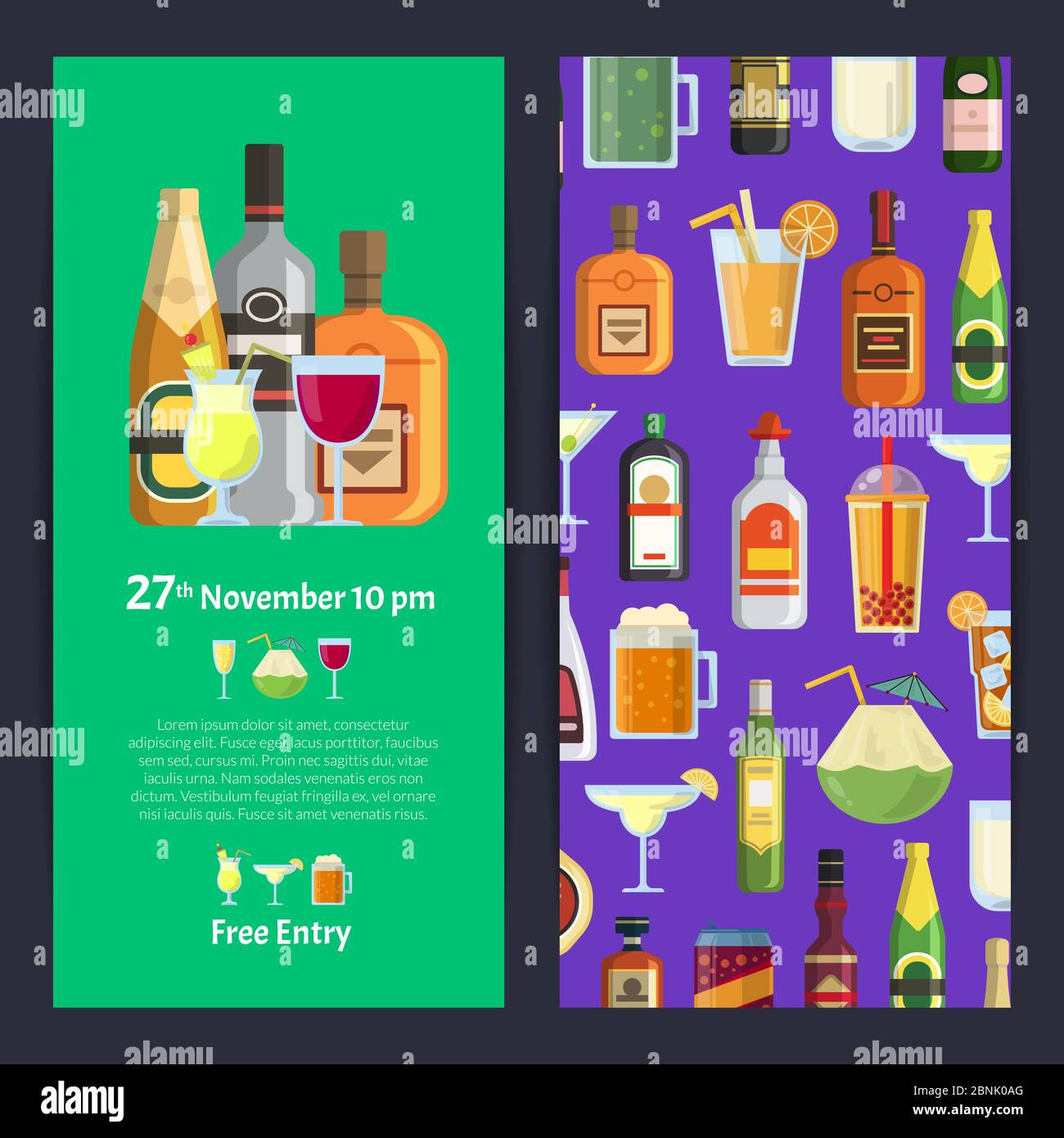 Vector vertical invitation template party with alcoholic drinks Stock ...