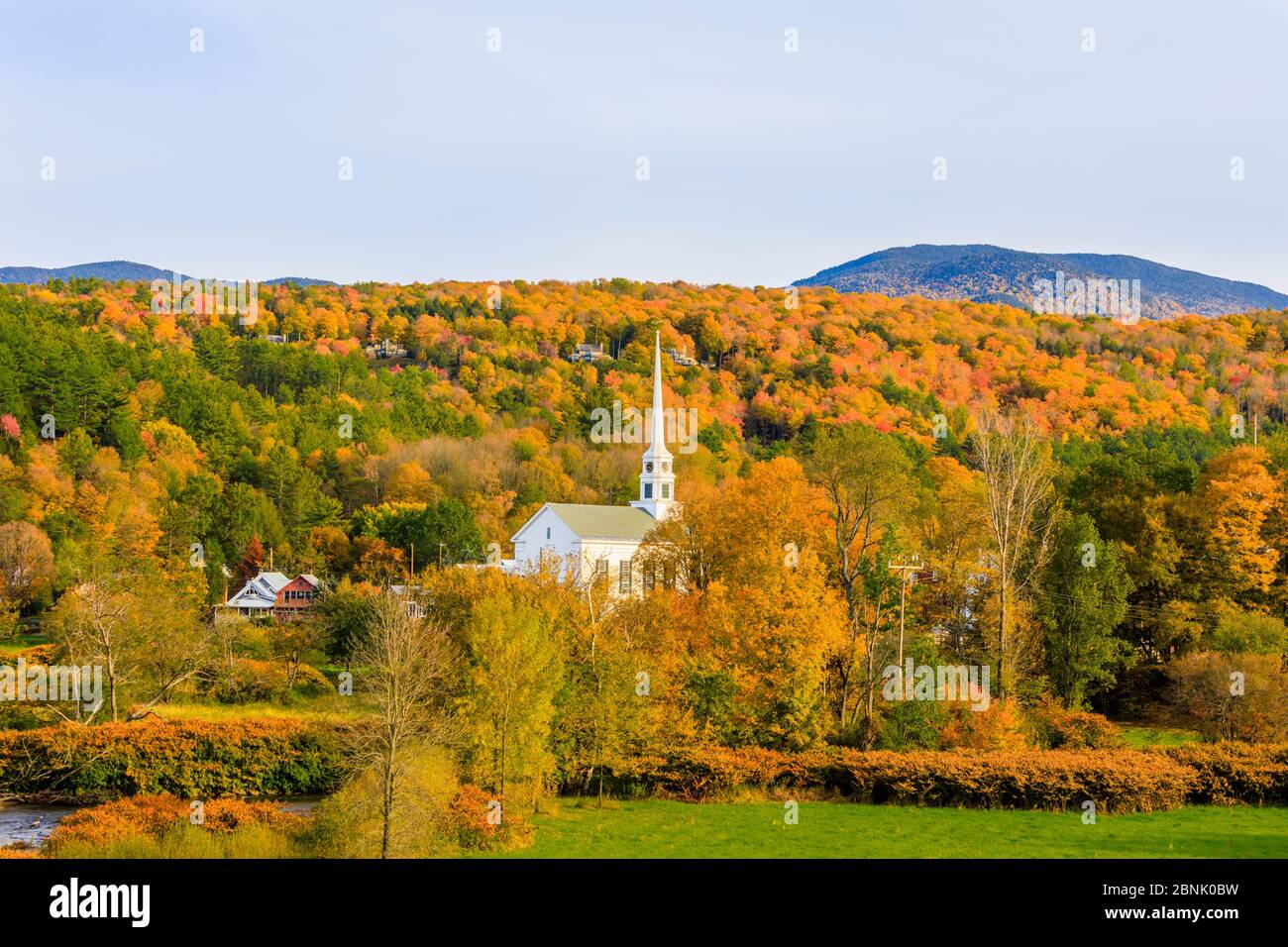View of the famous non-denominational Stowe Community Church in Main ...