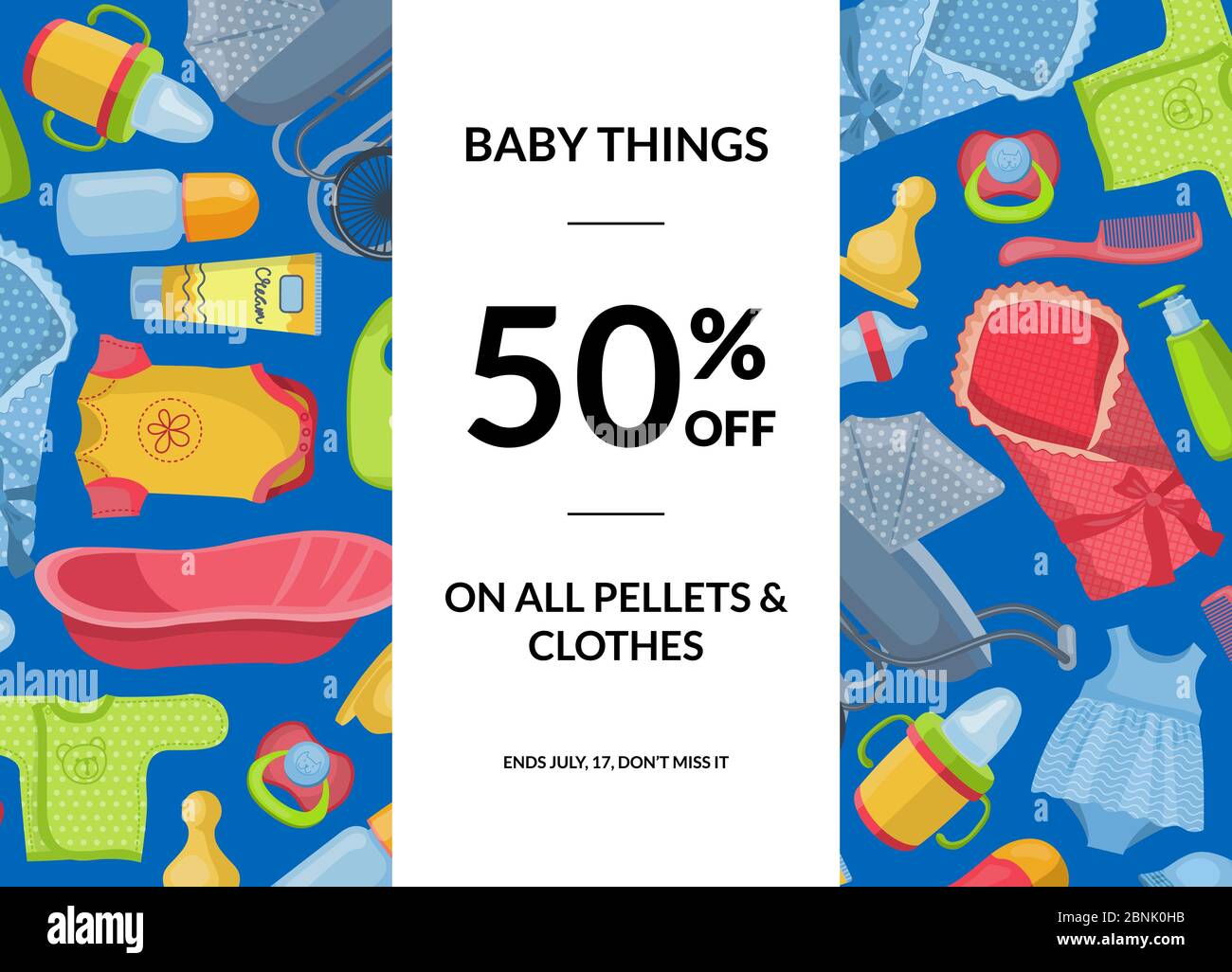 Vector horizontal baby clothes and accessories sale illustration Stock ...
