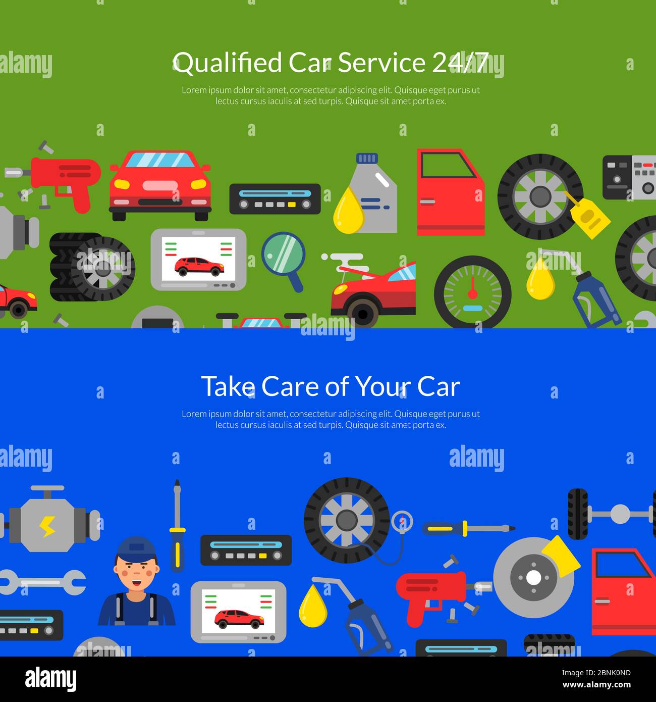 Vector web banners page illustration with flat style car service ...