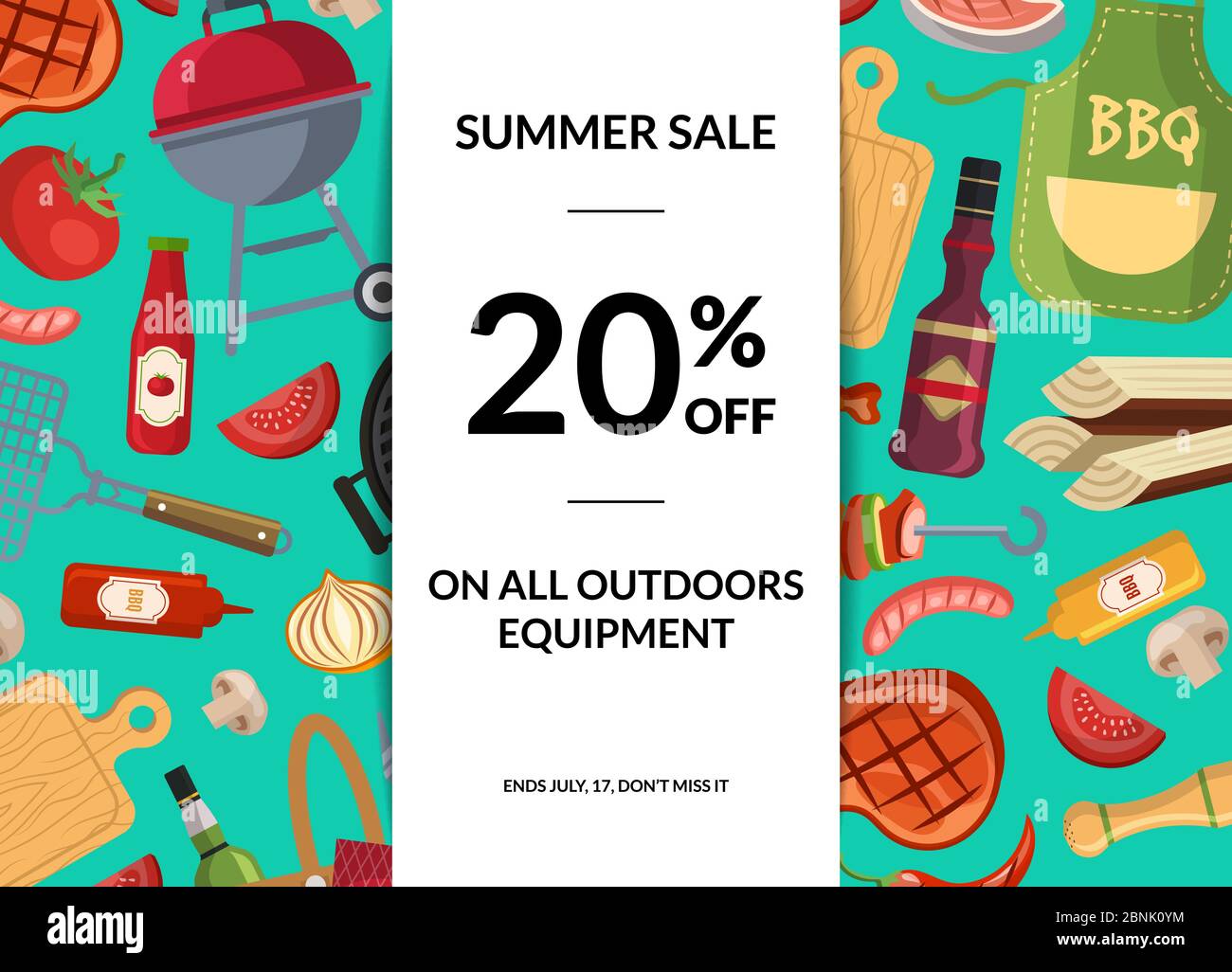 Vector barbecue or grill elements horizontal sale background Stock ...