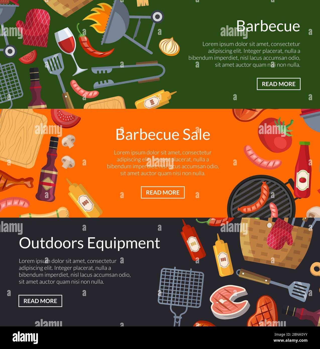 Vector horizontal banner templates for barbecue or grill cooking Stock ...