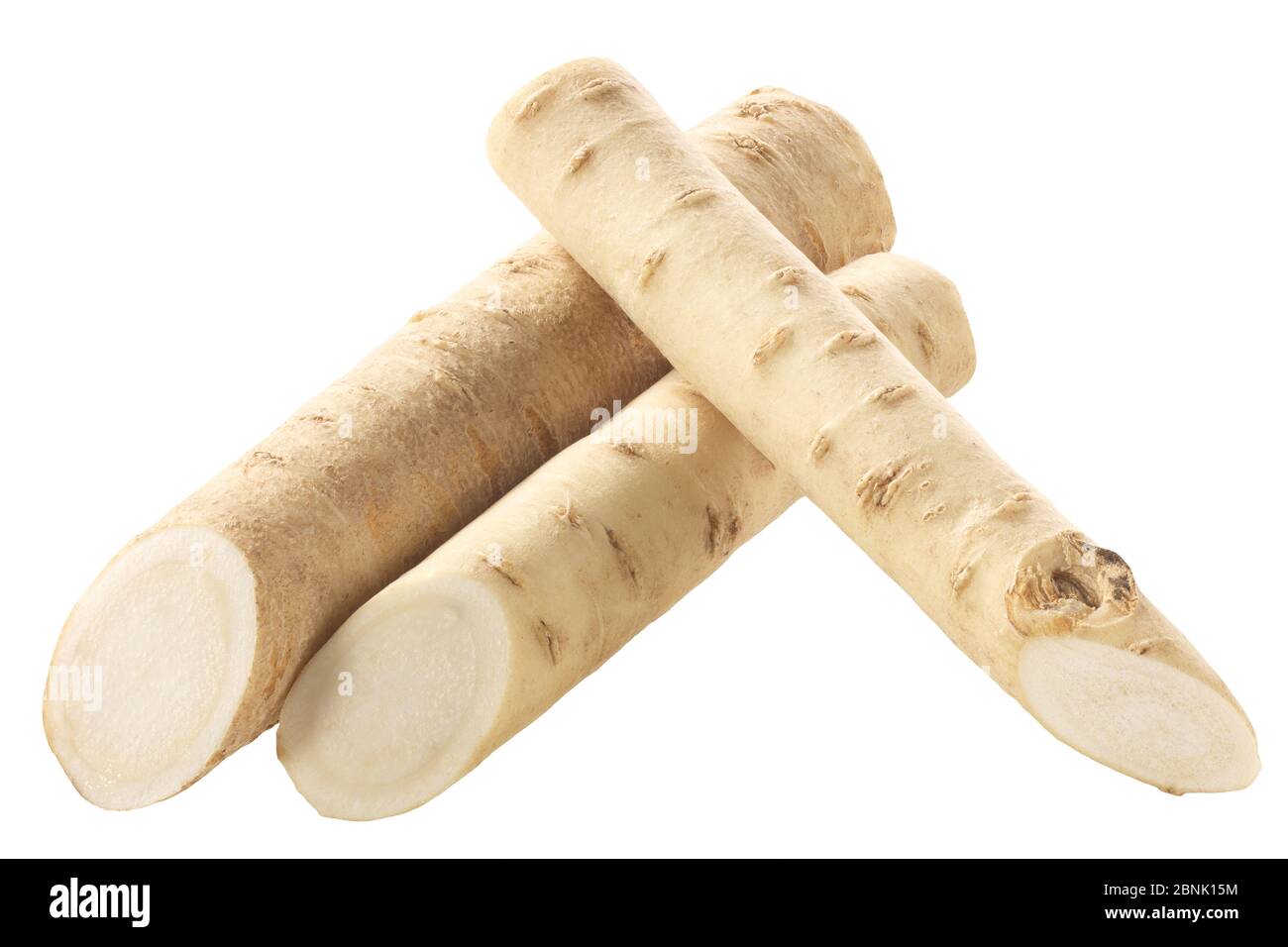 Cut Horseradish roots (Armoracia rusticana taproot), isolated Stock ...