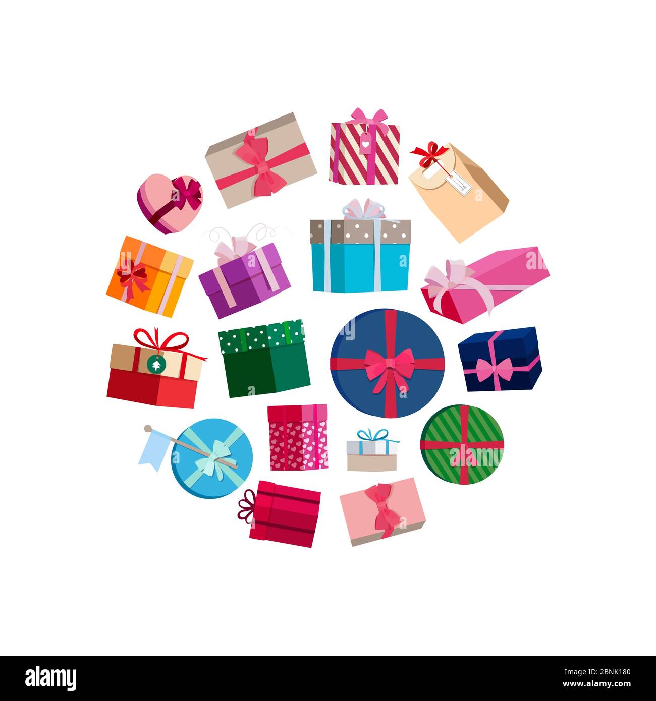 Vector gift packages and boxes with colorful wrapping round ...