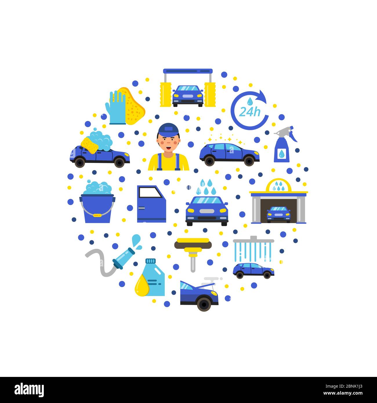 Vector car wash flat icons in circle illustration Stock Vector Image ...