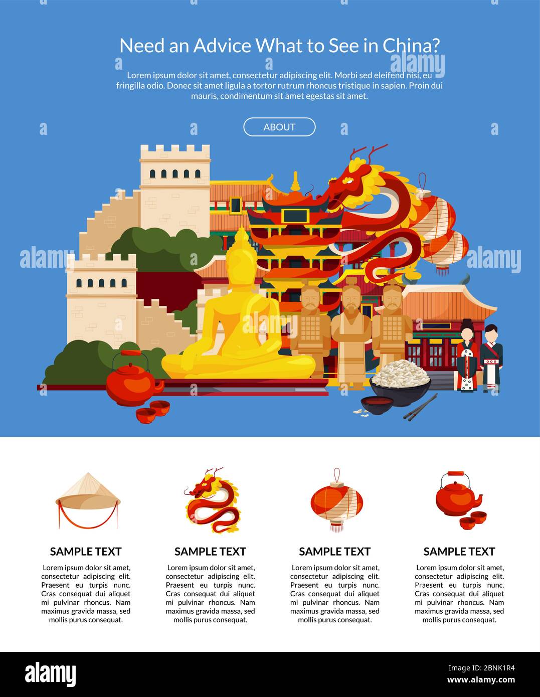 Vector flat style china elements and sights Stock Vector Image & Art ...