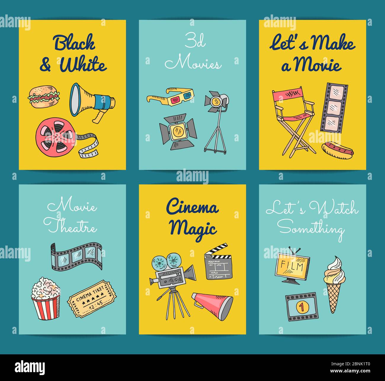 Vector cinema icons card templates set illustration Stock Vector Image ...