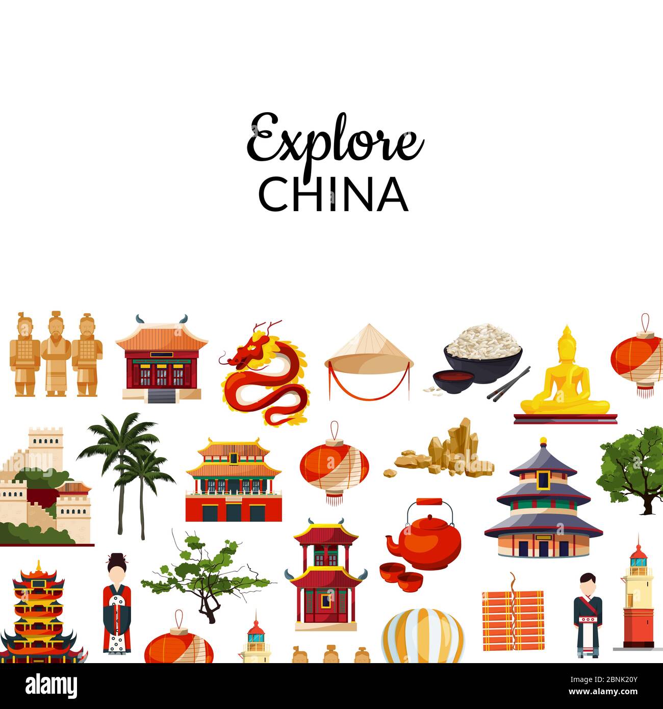 Vector flat style china elements and sights illustration Stock Vector ...
