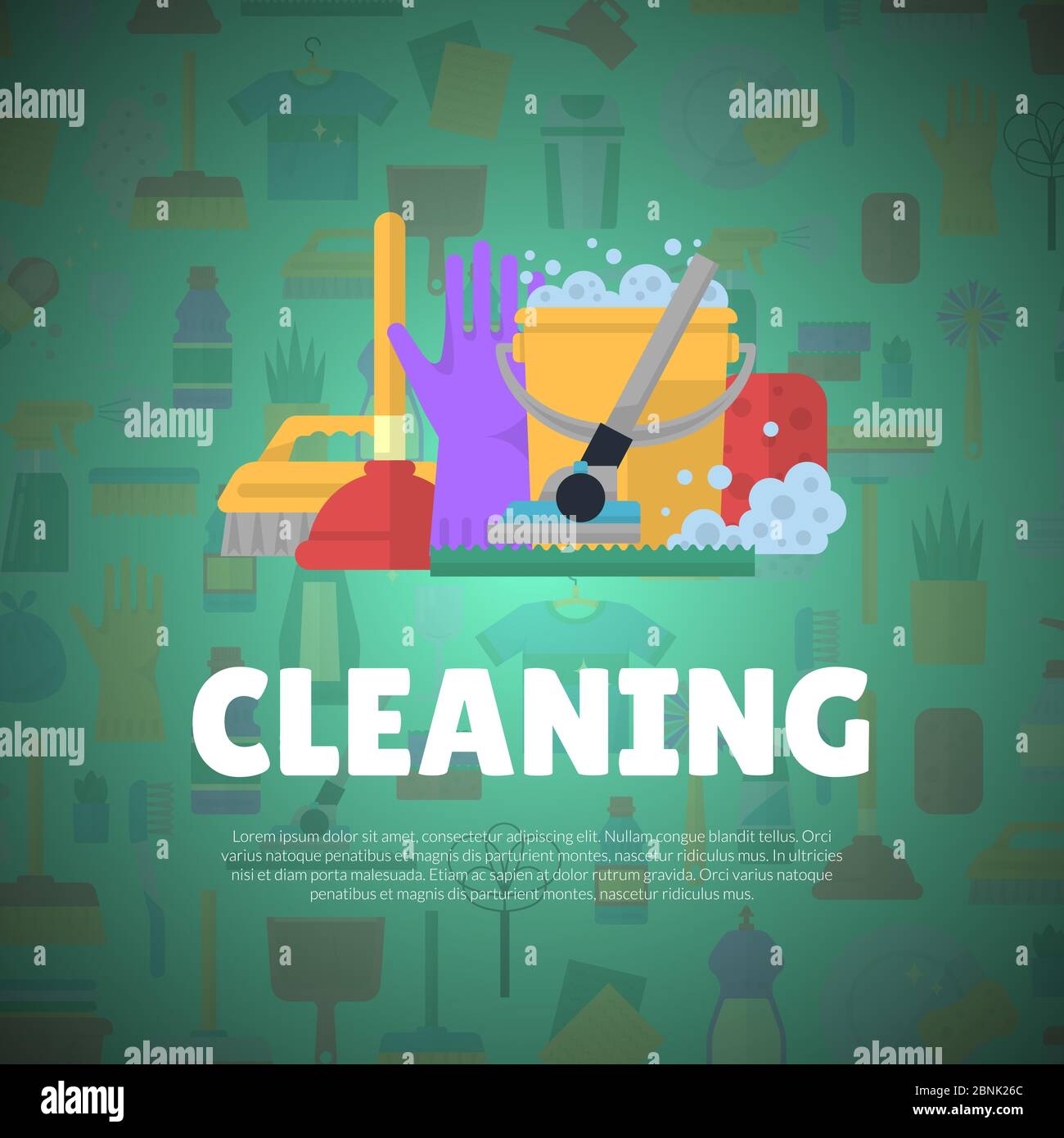 Vector cleaning flat icons background with place for text illustration ...