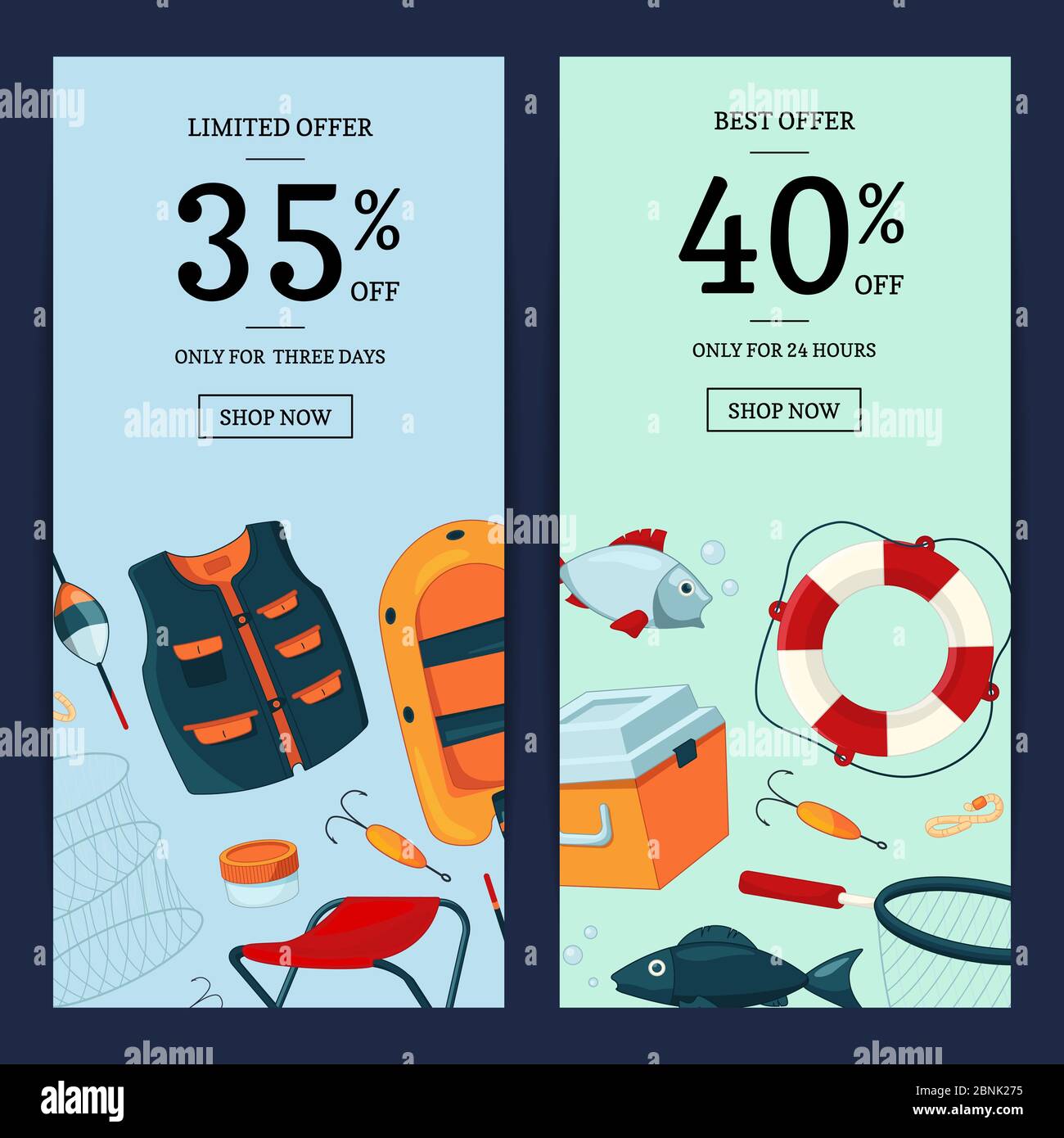 Vector banner card or flyer illustration with cartoon fishing Stock ...