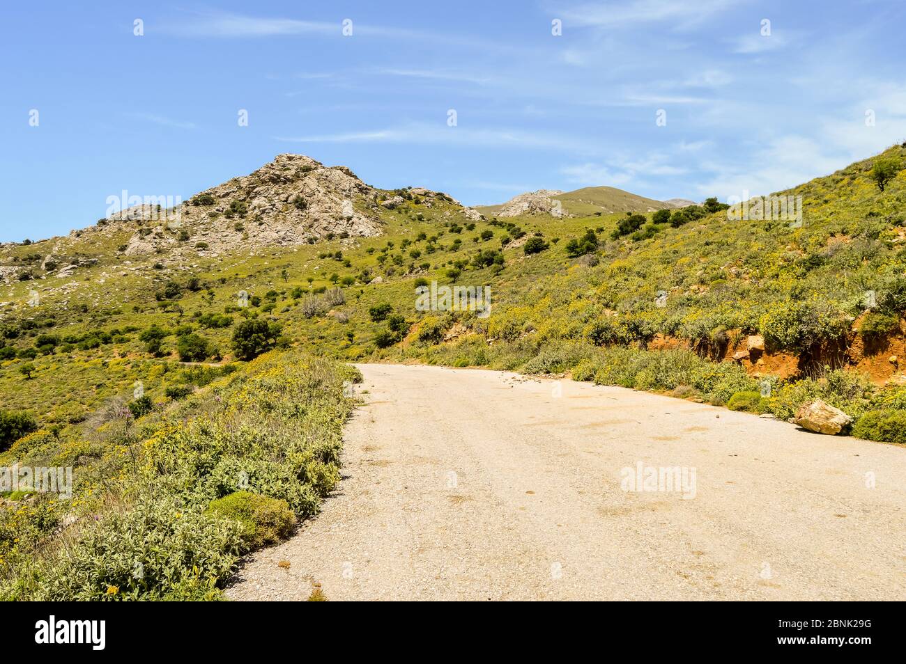 Crete island mountains and winding road. Asphalt road in a natural ...