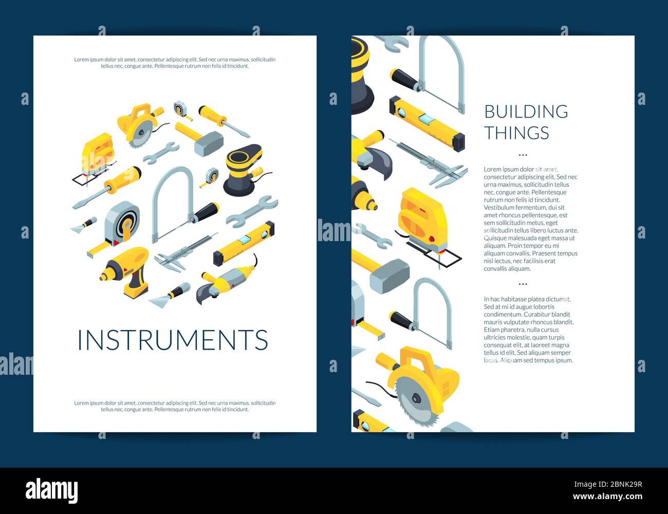 Vector construction tools isometric icons brochure on white Stock ...