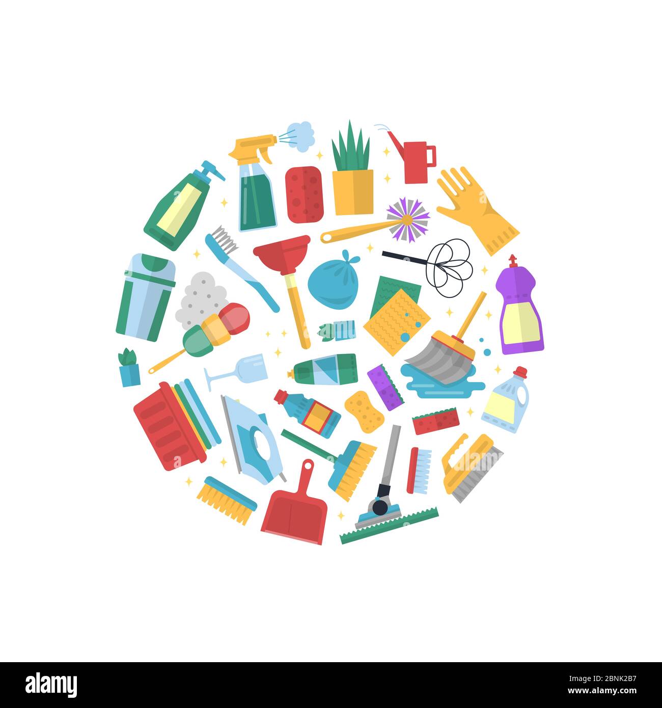 Vector cleaning flat icons in circle shape illustration Stock Vector ...