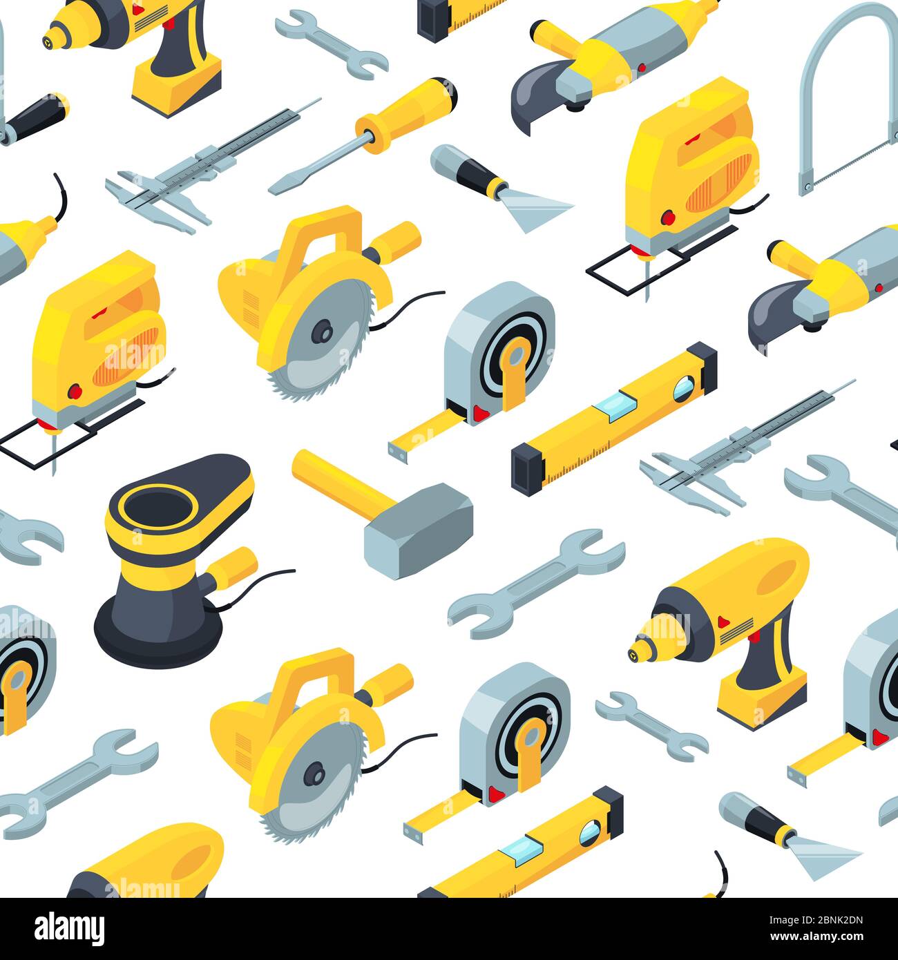 Vector construction tools isometric icons background or pattern ...