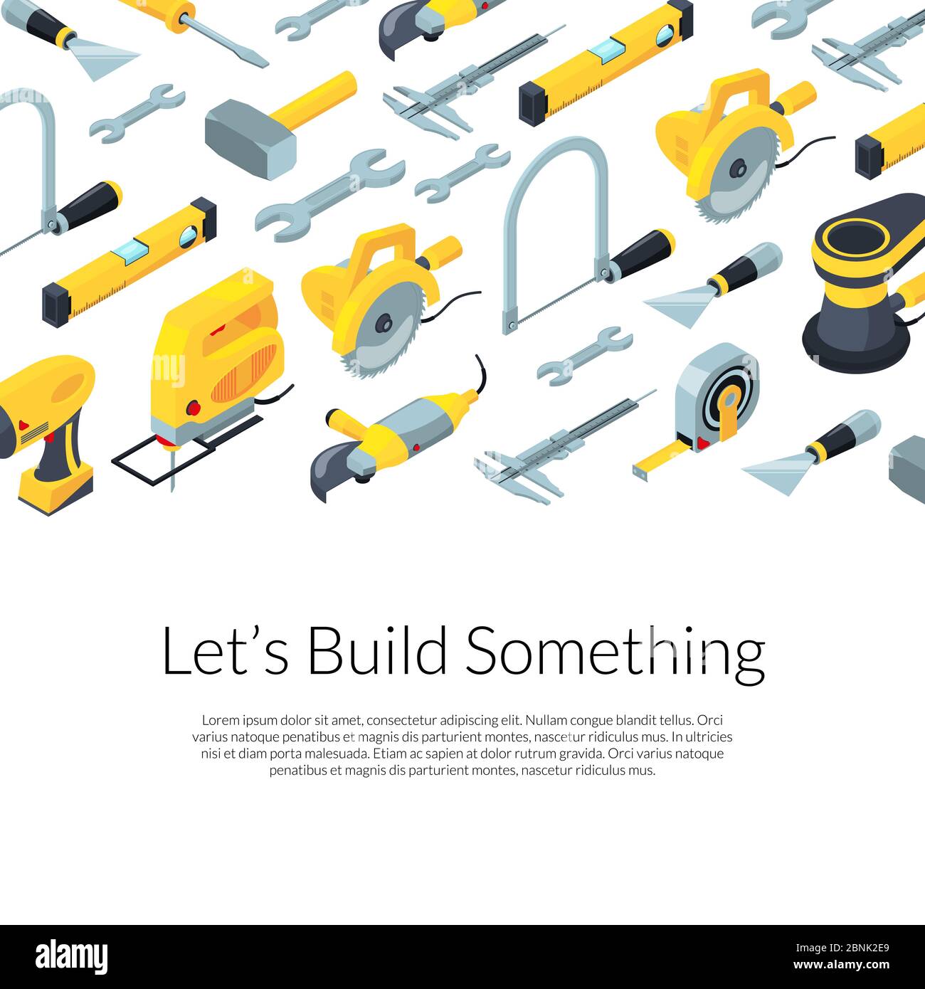 Vector construction tools isometric icons background illustration Stock ...