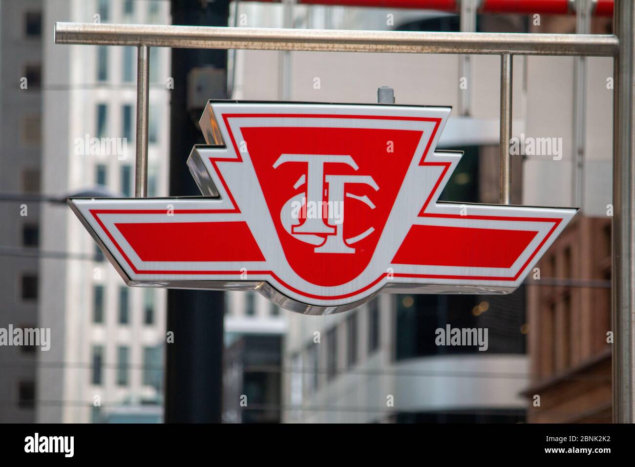 TTC (Toronto Transit Comission) signs hanging over a subway entrance ...