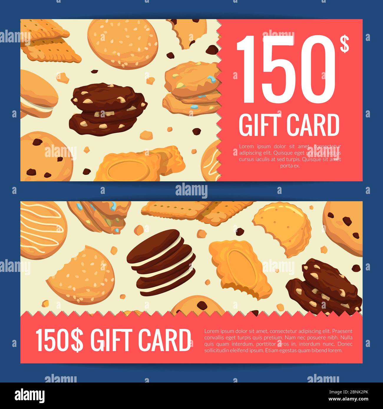 Vector discount or gift card voucher templates with cartoon cookies ...