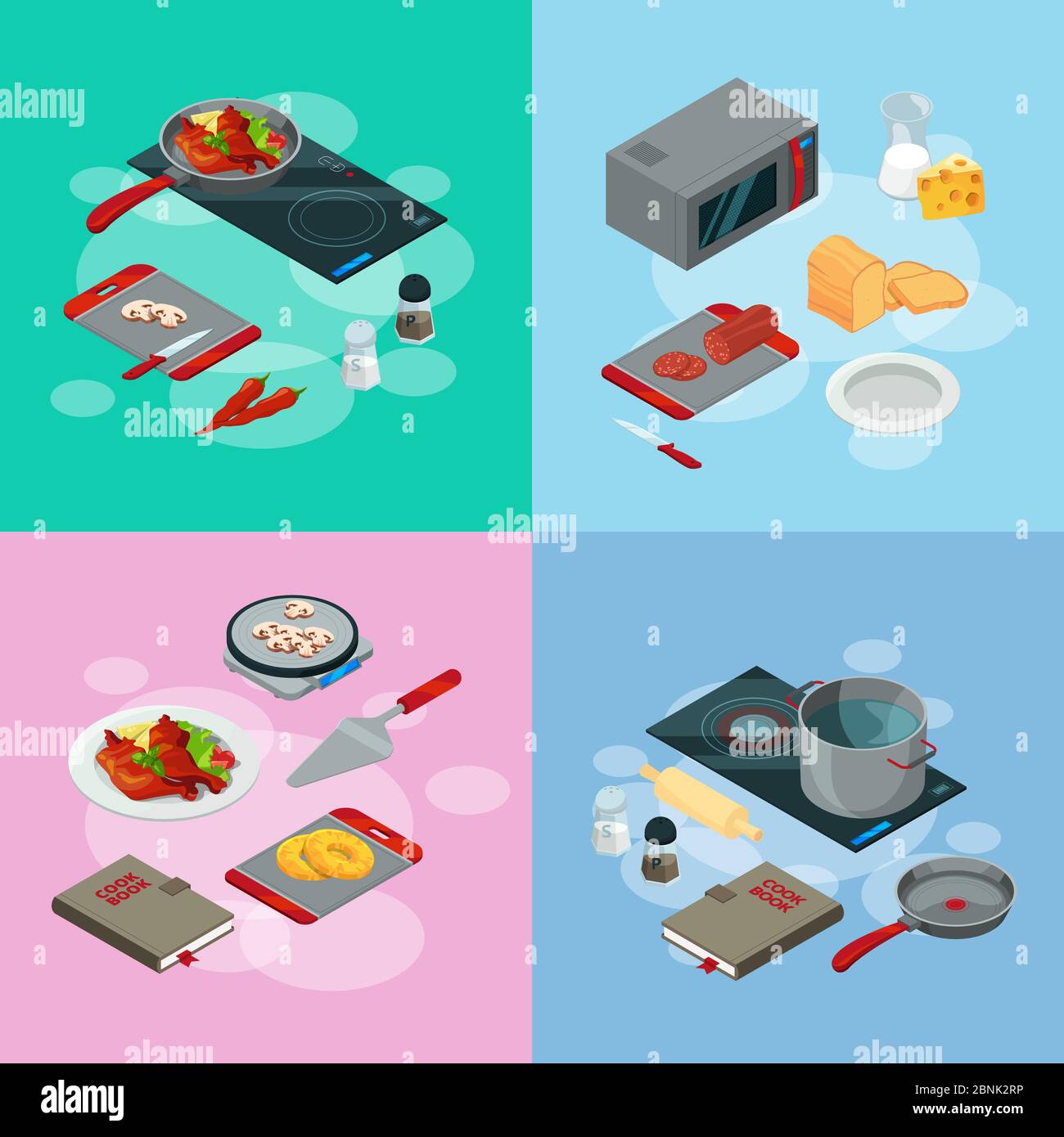 Cooking elements. Vector cooking food isometric illustration Stock ...