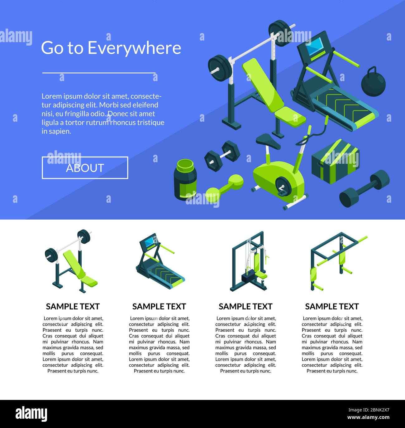 Vector isometric gym page template illustration Stock Vector Image ...