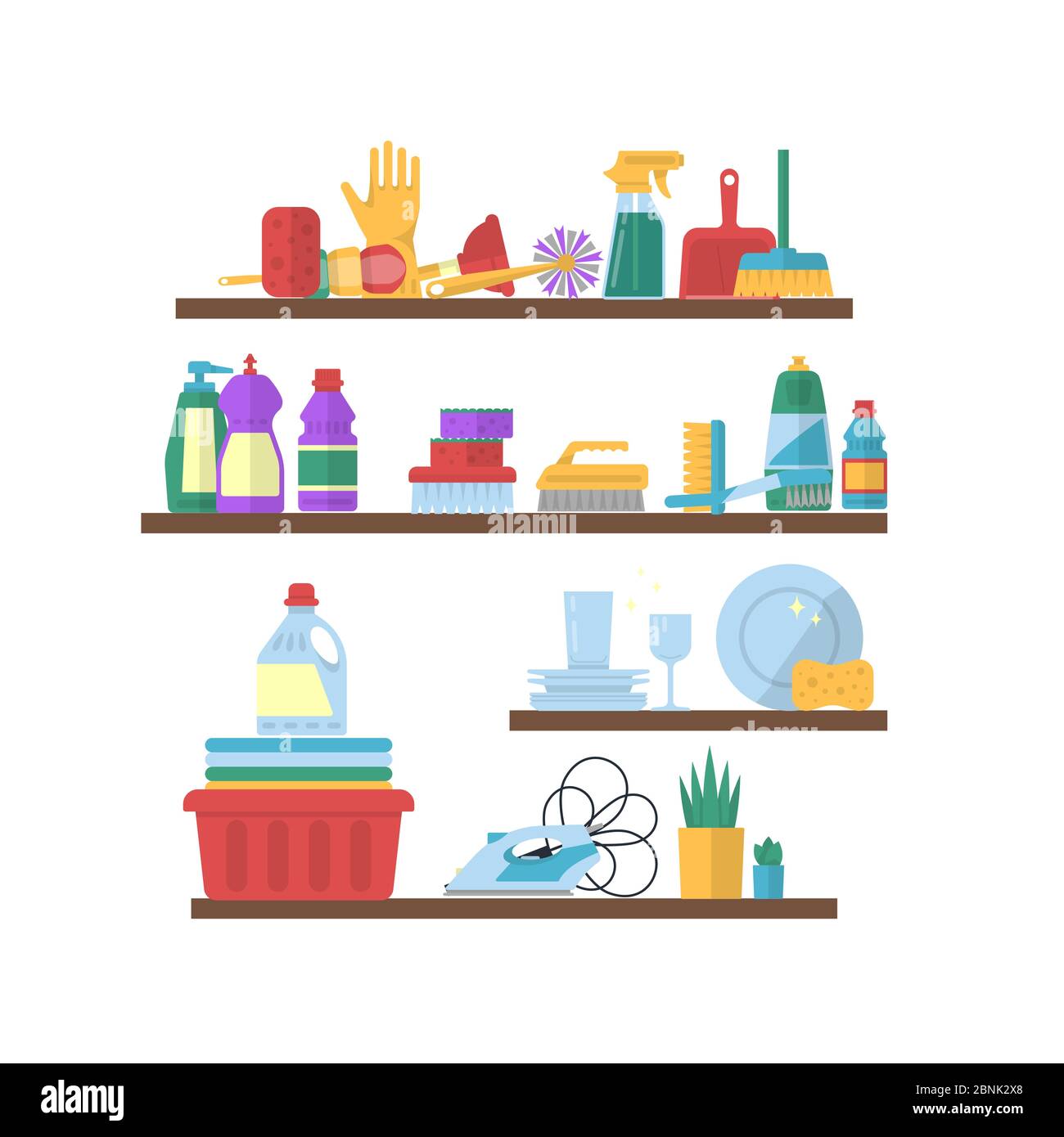 Vector cleaning flat elements on shelves illustration Stock Vector ...