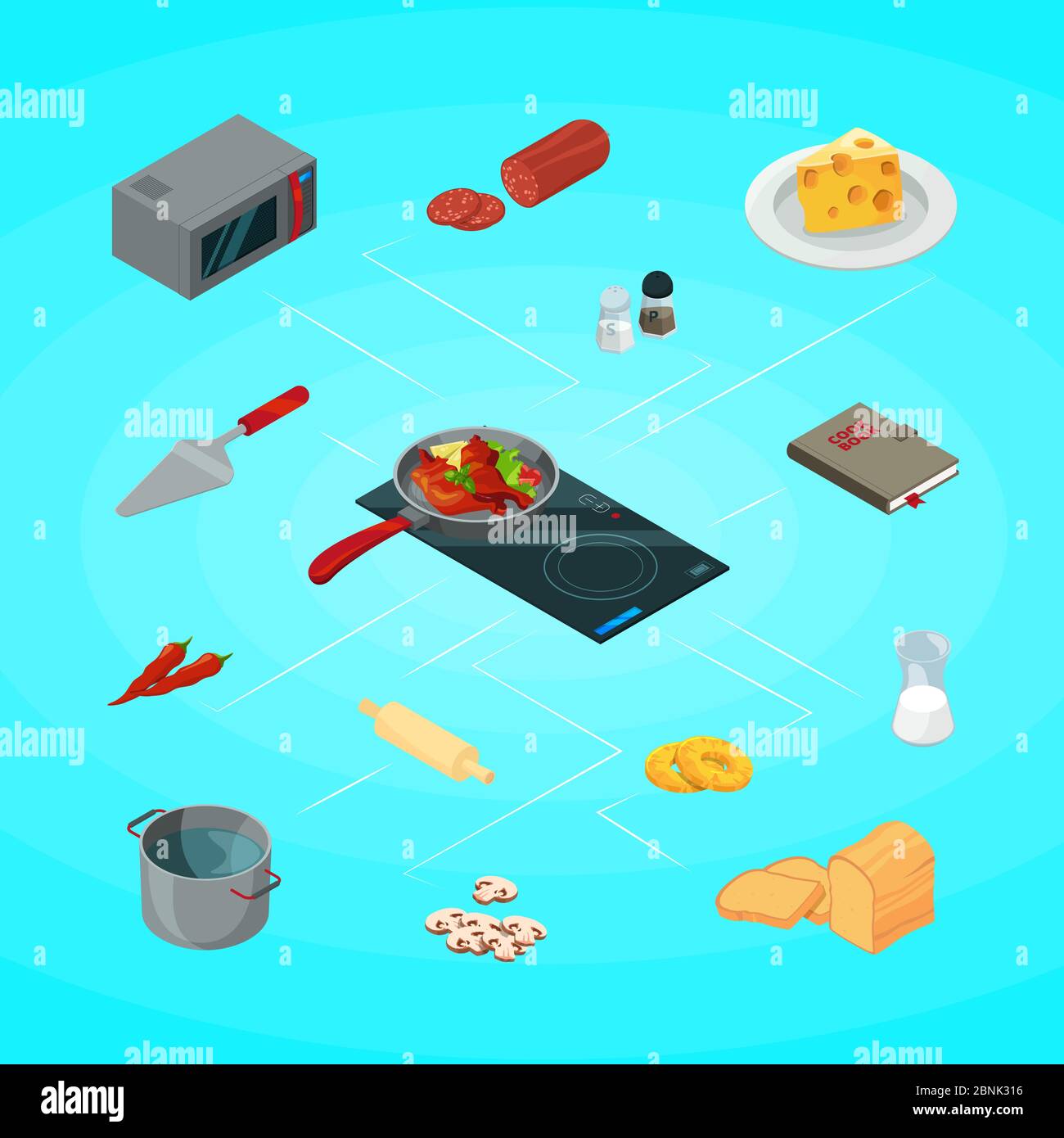 Vector cooking food isometric concept illustration. 3D meal Stock ...