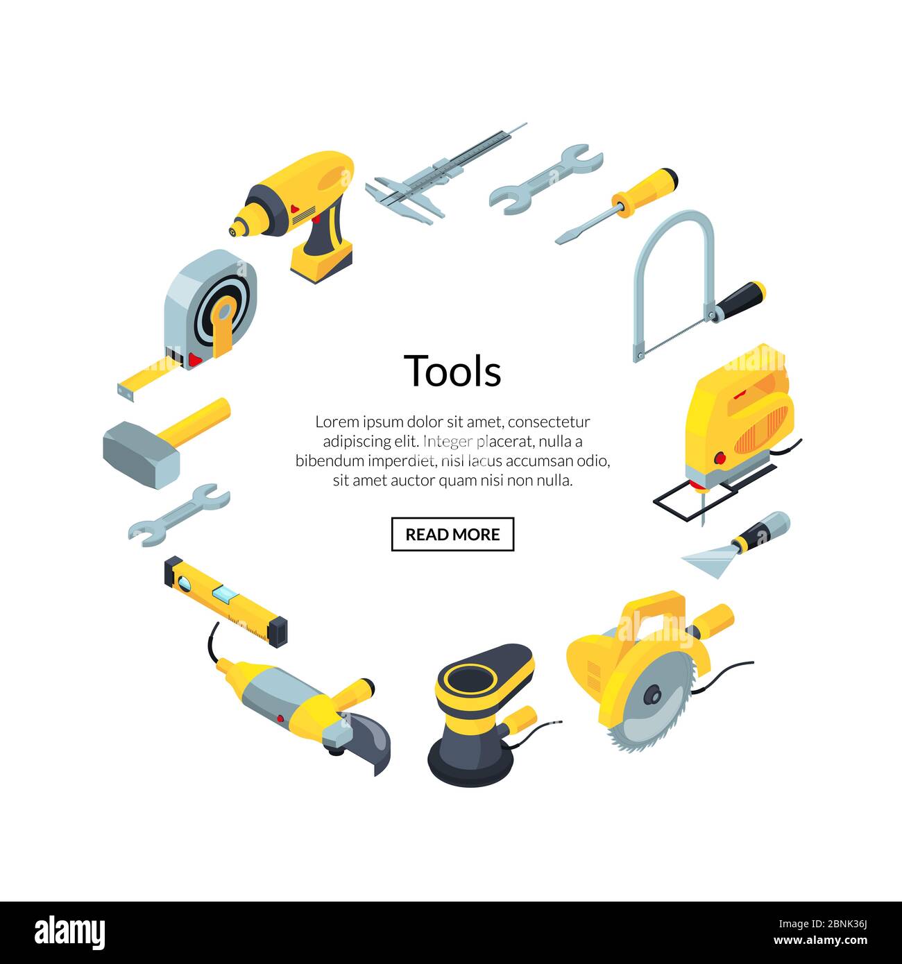 Vector construction tools isometric icons in circle Stock Vector Image ...