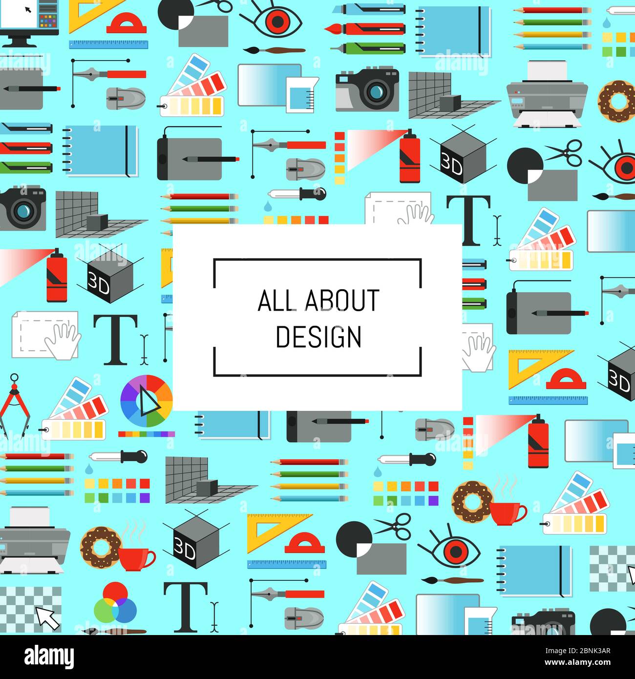 Vector digital art design icons background with place for text Stock ...