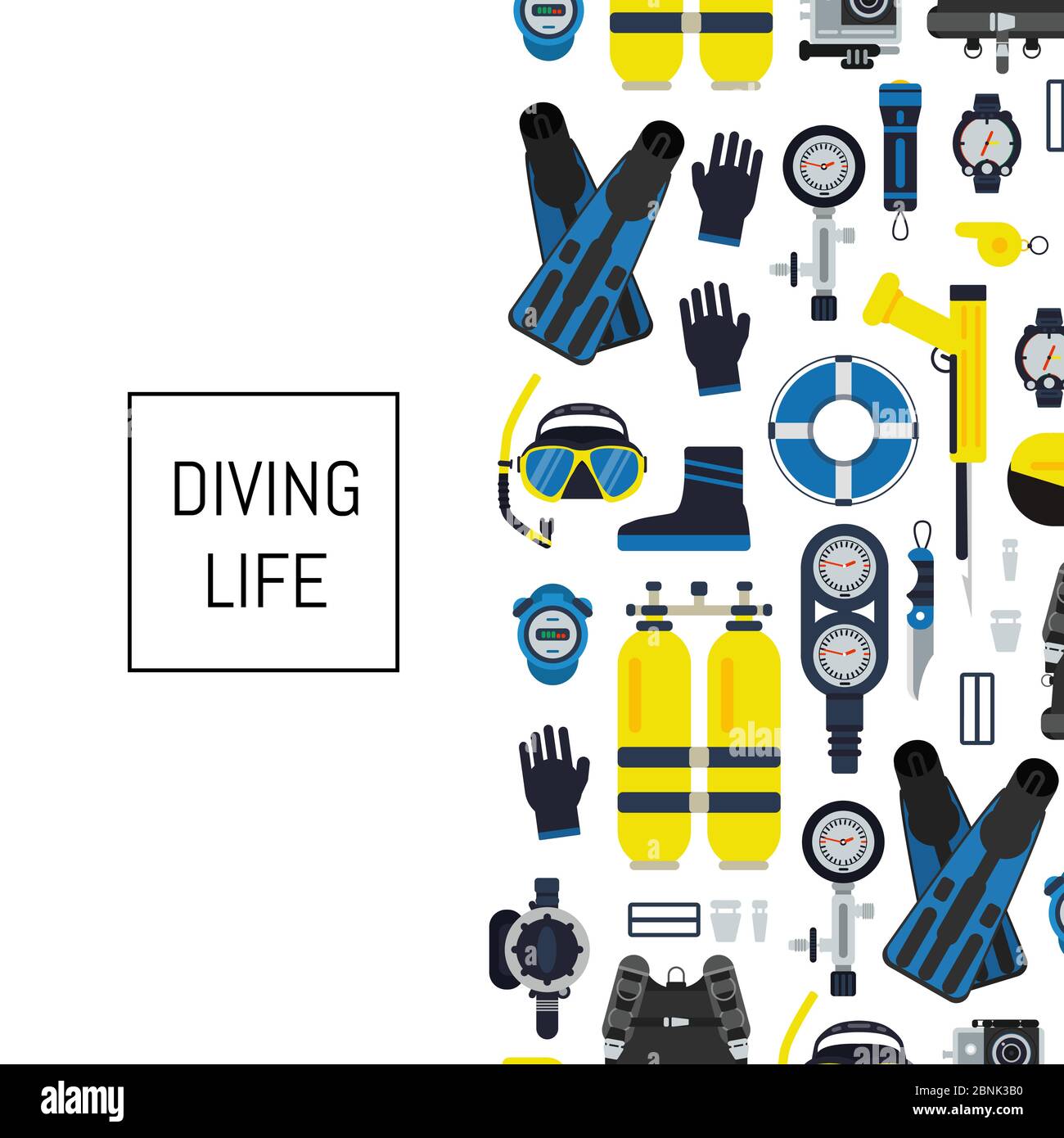 Vector underwater diving equipment illustration in flat style Stock ...